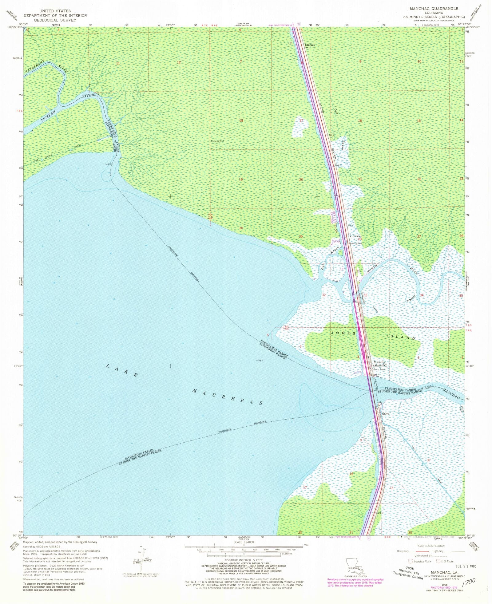 Classic USGS Manchac Louisiana 7.5'x7.5' Topo Map – MyTopo Map Store