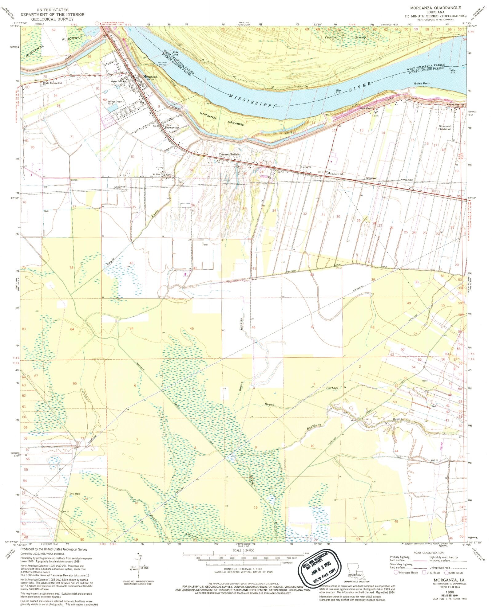 Classic USGS Morganza Louisiana 7.5'x7.5' Topo Map – MyTopo Map Store