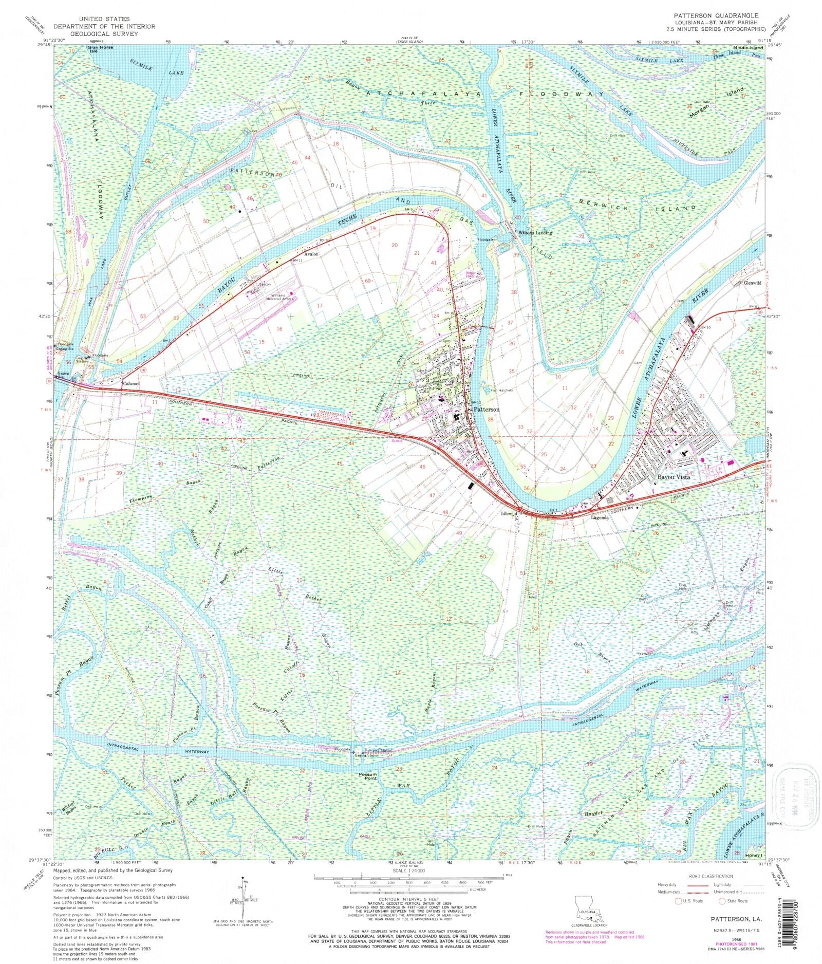 Classic USGS Patterson Louisiana 7.5'x7.5' Topo Map – MyTopo Map Store