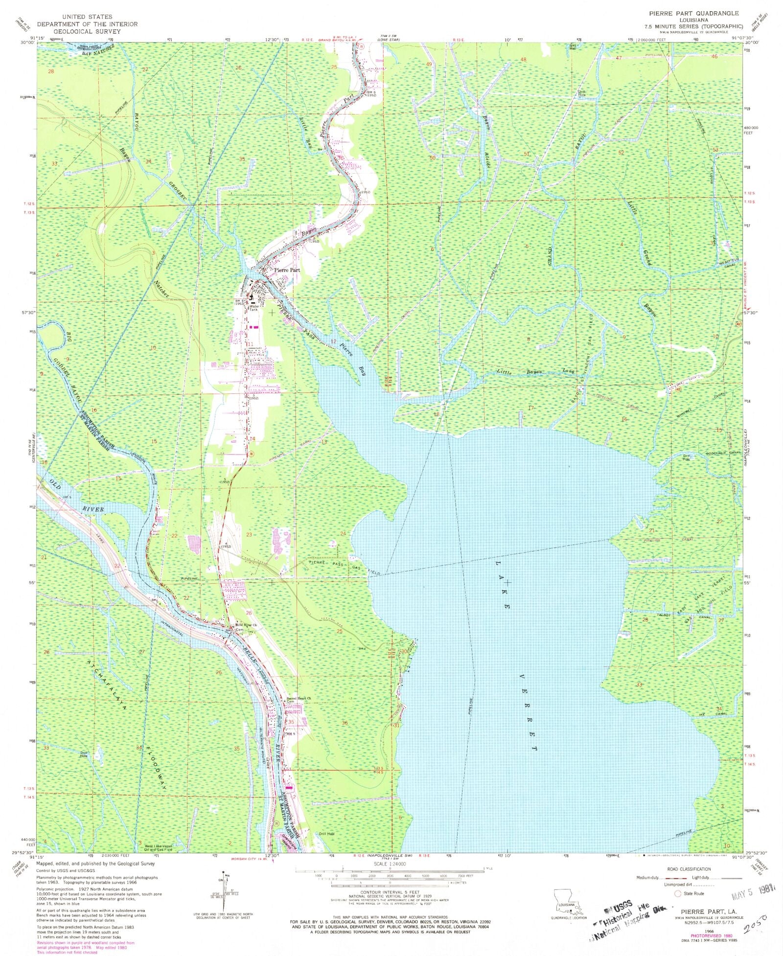 Classic USGS Pierre Part Louisiana 7.5'x7.5' Topo Map – MyTopo Map Store