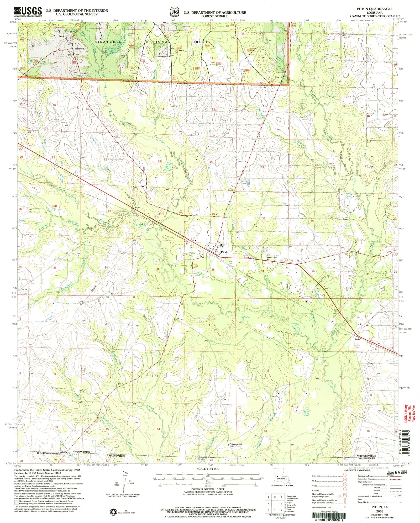 Classic USGS Pitkin Louisiana 7.5'x7.5' Topo Map – MyTopo Map Store