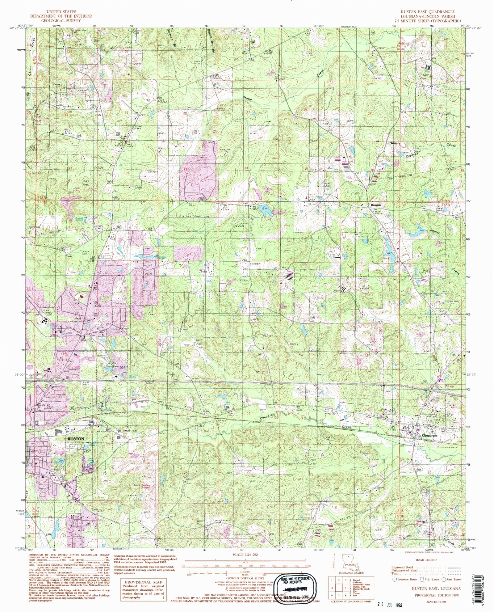 Classic USGS Ruston East Louisiana 7.5'x7.5' Topo Map – MyTopo Map Store