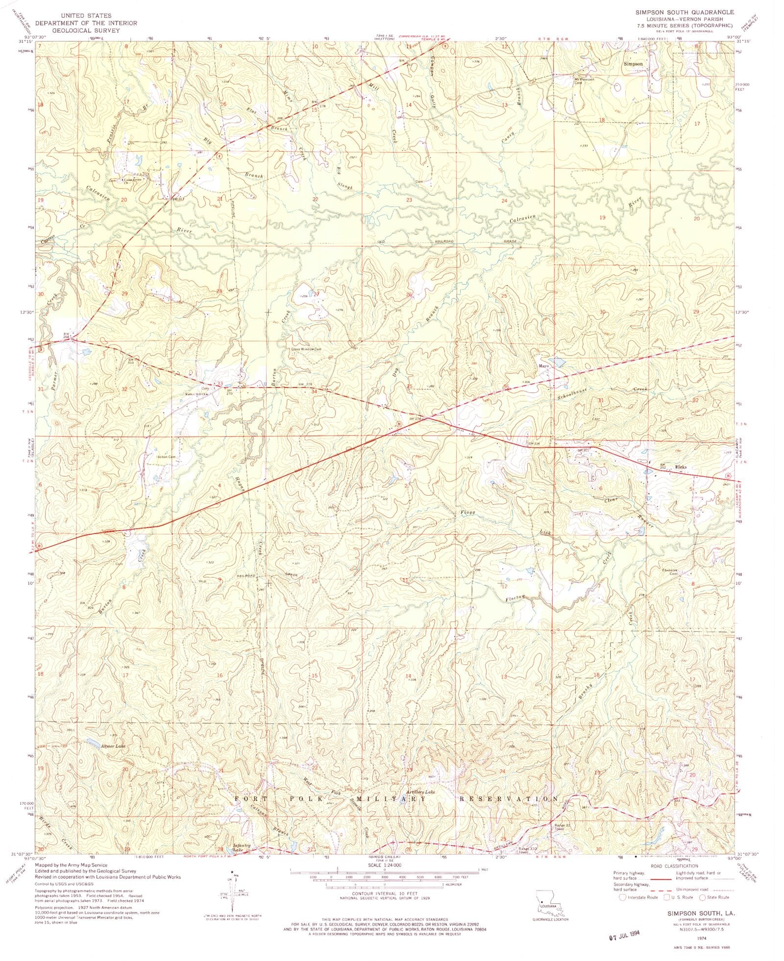 Classic USGS Simpson South Louisiana 7.5'x7.5' Topo Map – MyTopo Map Store