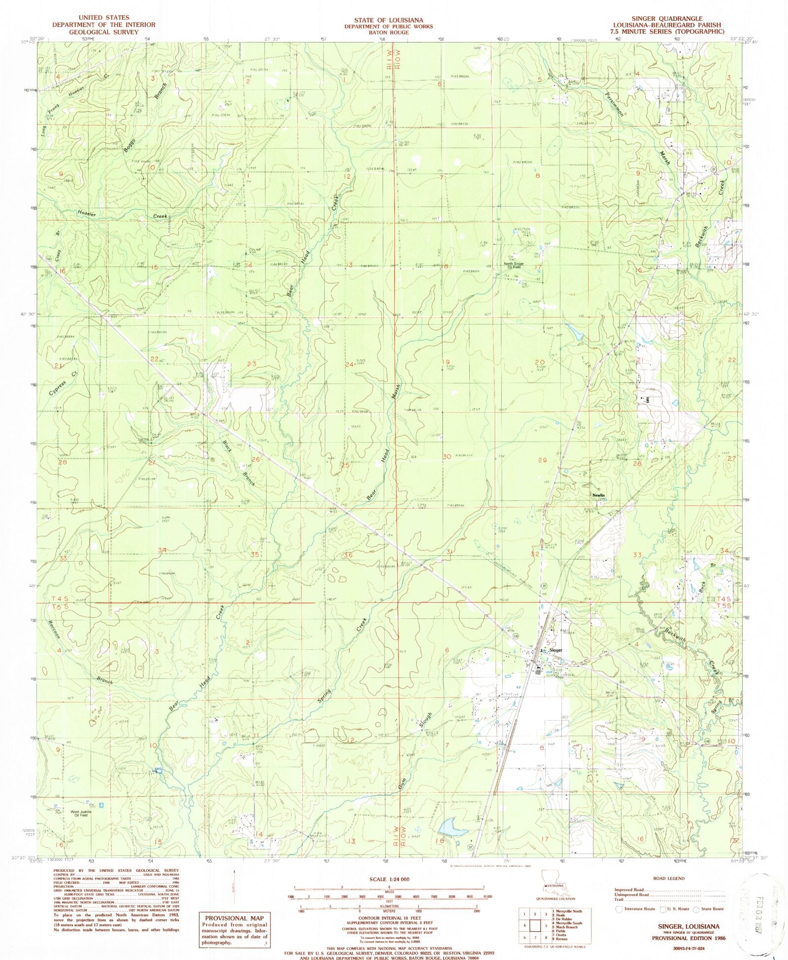 Classic USGS Singer Louisiana 7.5'x7.5' Topo Map – MyTopo Map Store