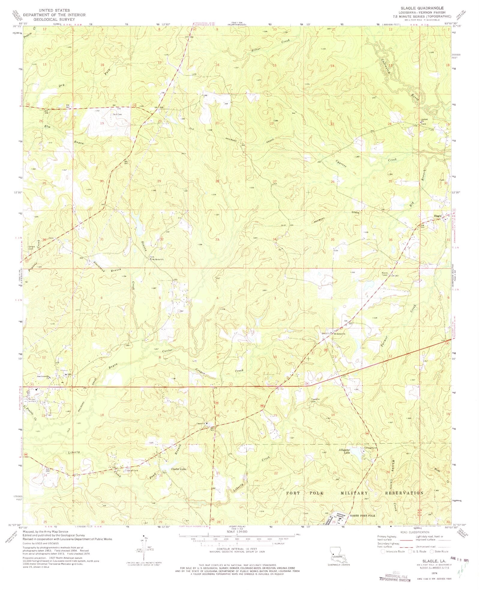 Classic USGS Slagle Louisiana 7.5'x7.5' Topo Map – MyTopo Map Store