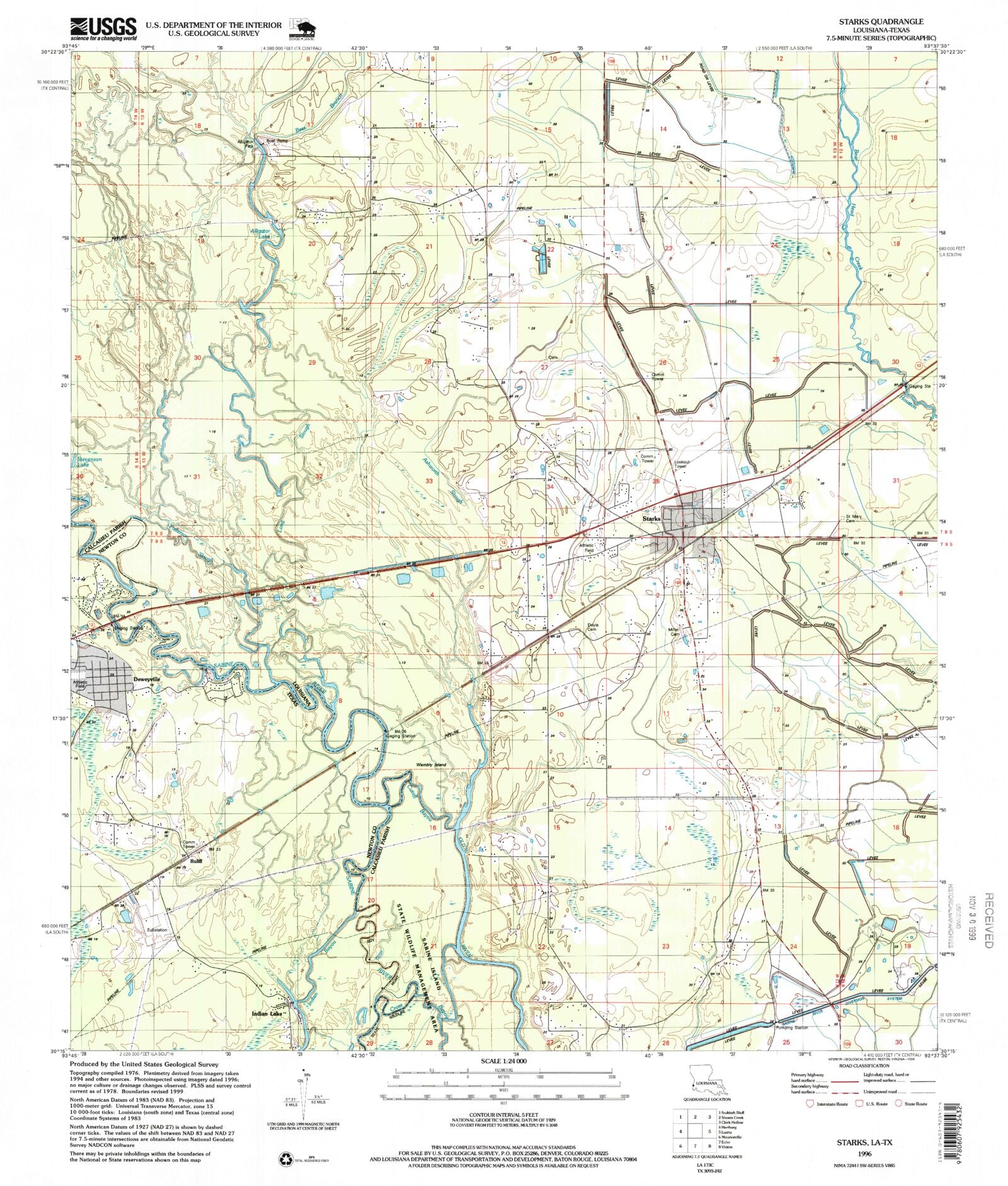 Classic USGS Starks Louisiana 7.5'x7.5' Topo Map – MyTopo Map Store