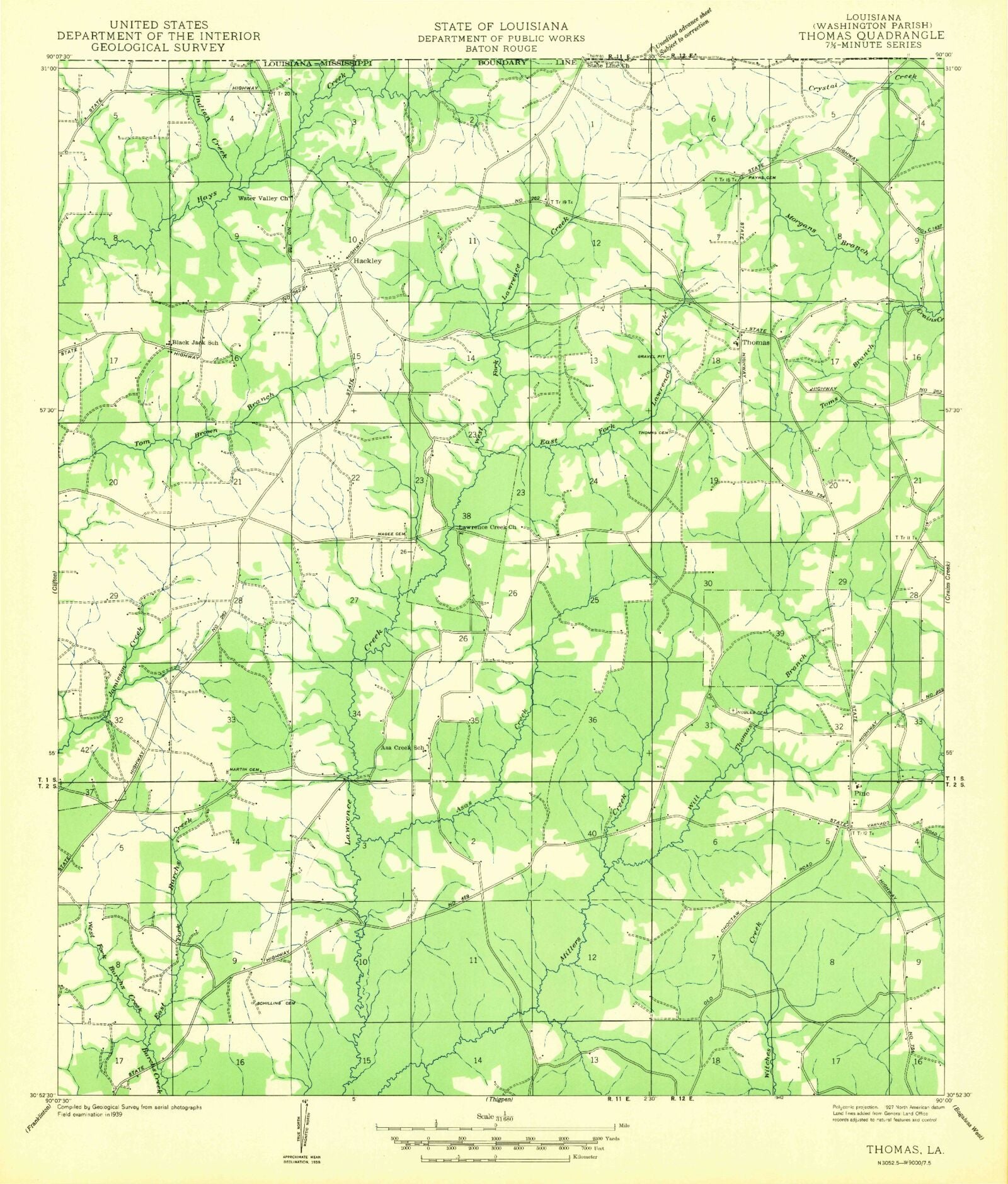 Classic USGS Pine Louisiana 7.5'x7.5' Topo Map – MyTopo Map Store
