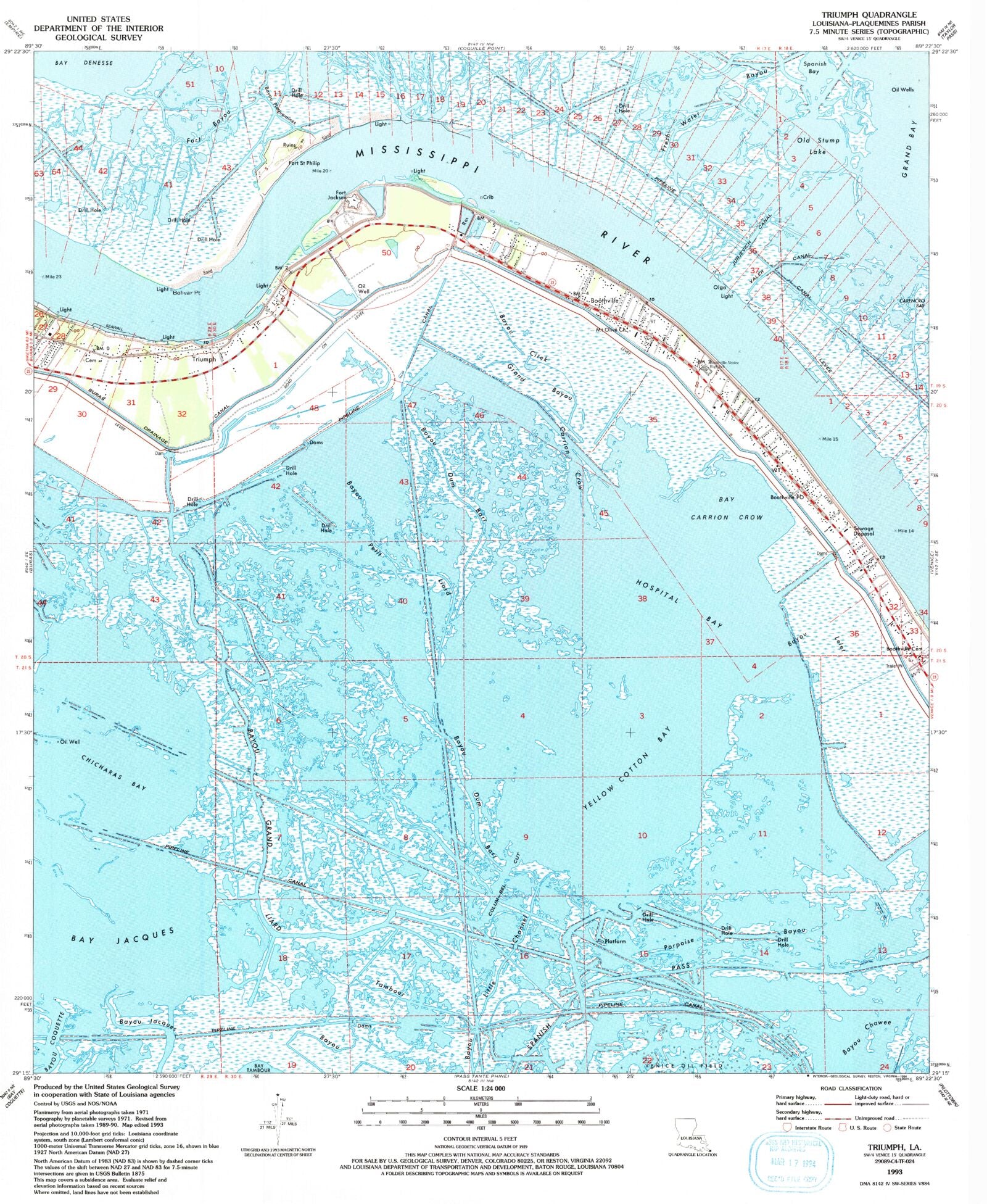 Classic USGS Triumph Louisiana 7.5'x7.5' Topo Map – MyTopo Map Store