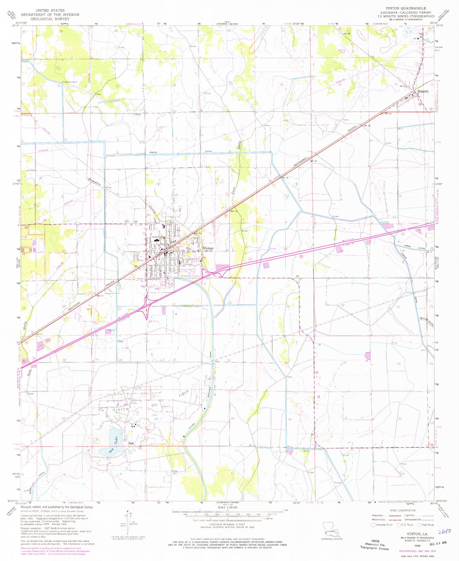 Classic USGS Vinton Louisiana 7.5'x7.5' Topo Map – MyTopo Map Store
