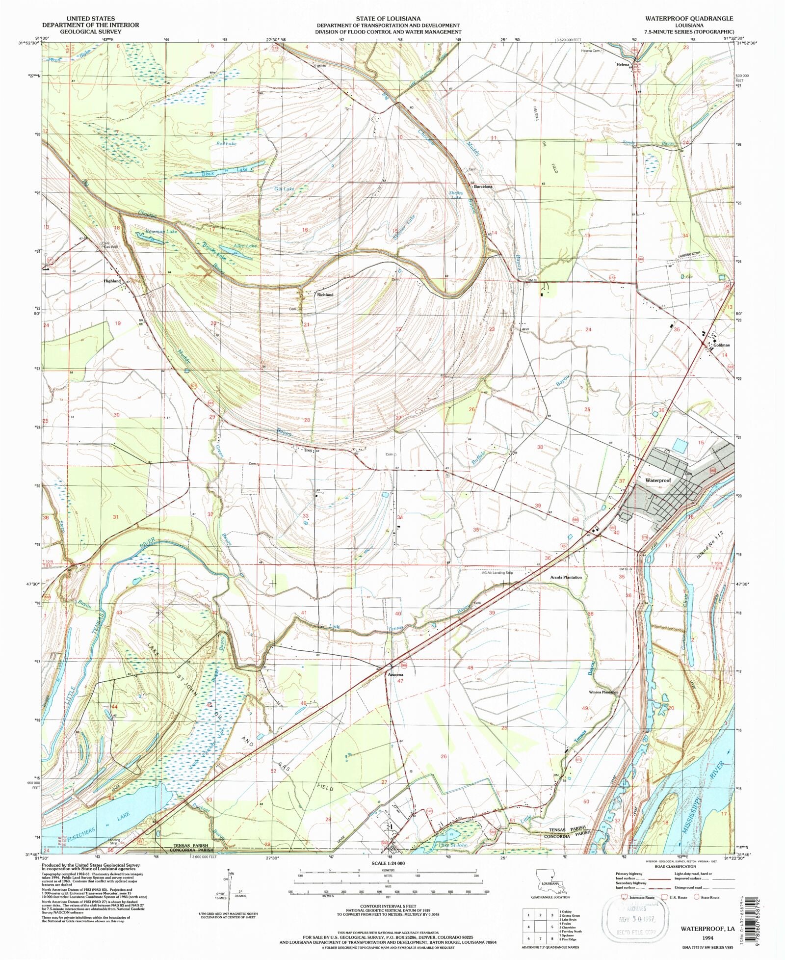 Classic USGS Waterproof Louisiana 7.5'x7.5' Topo Map – MyTopo Map Store