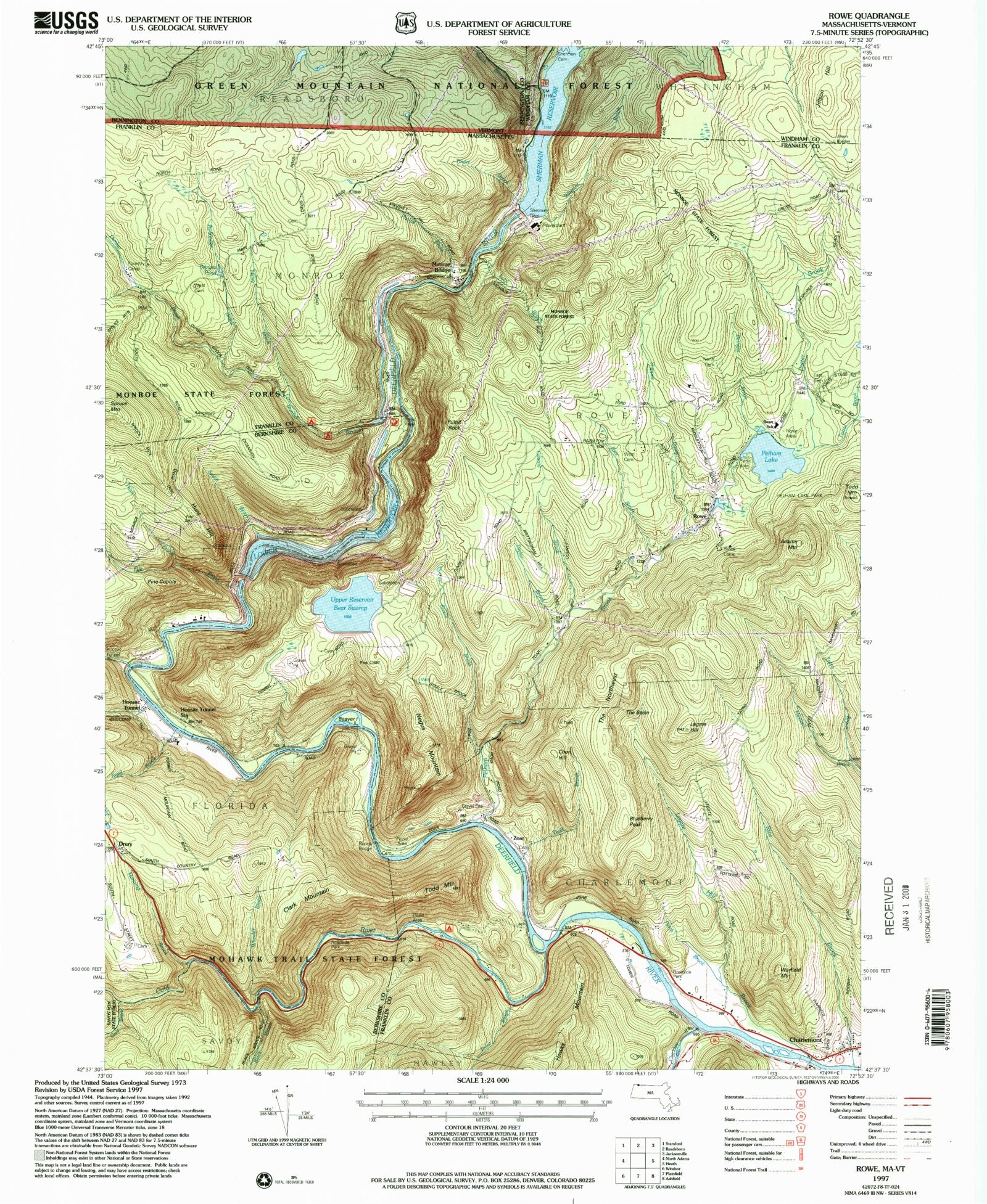 Classic USGS Rowe Massachusetts 7.5'x7.5' Topo Map – MyTopo Map Store