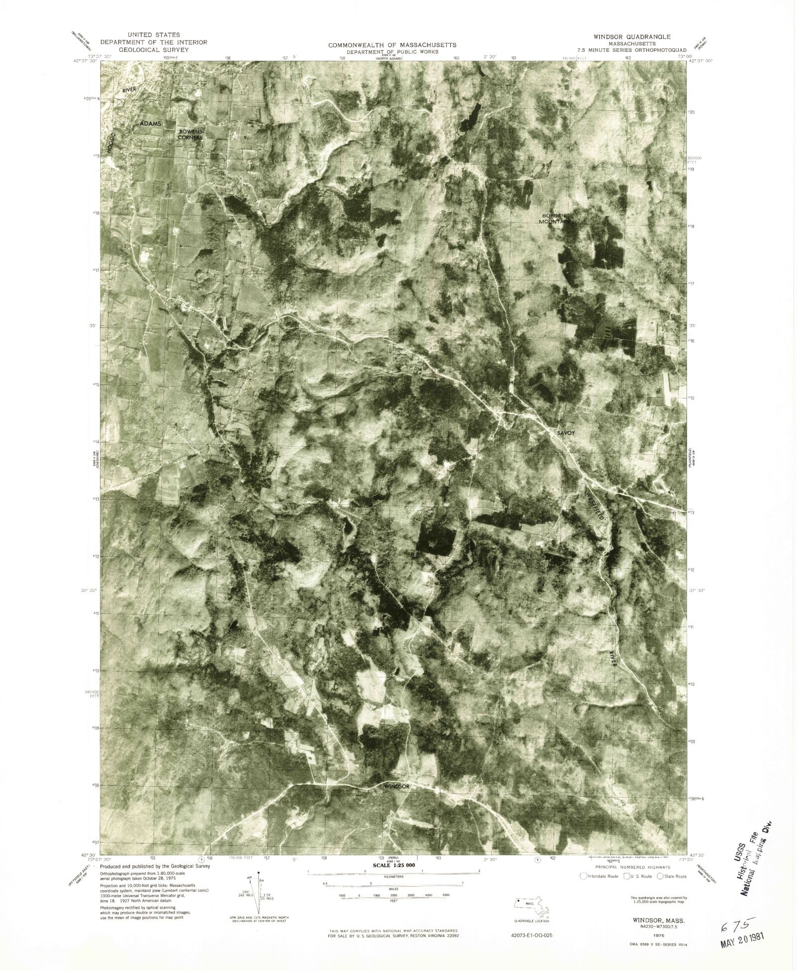 Classic USGS Windsor Massachusetts 7.5'x7.5' Topo Map – MyTopo Map Store