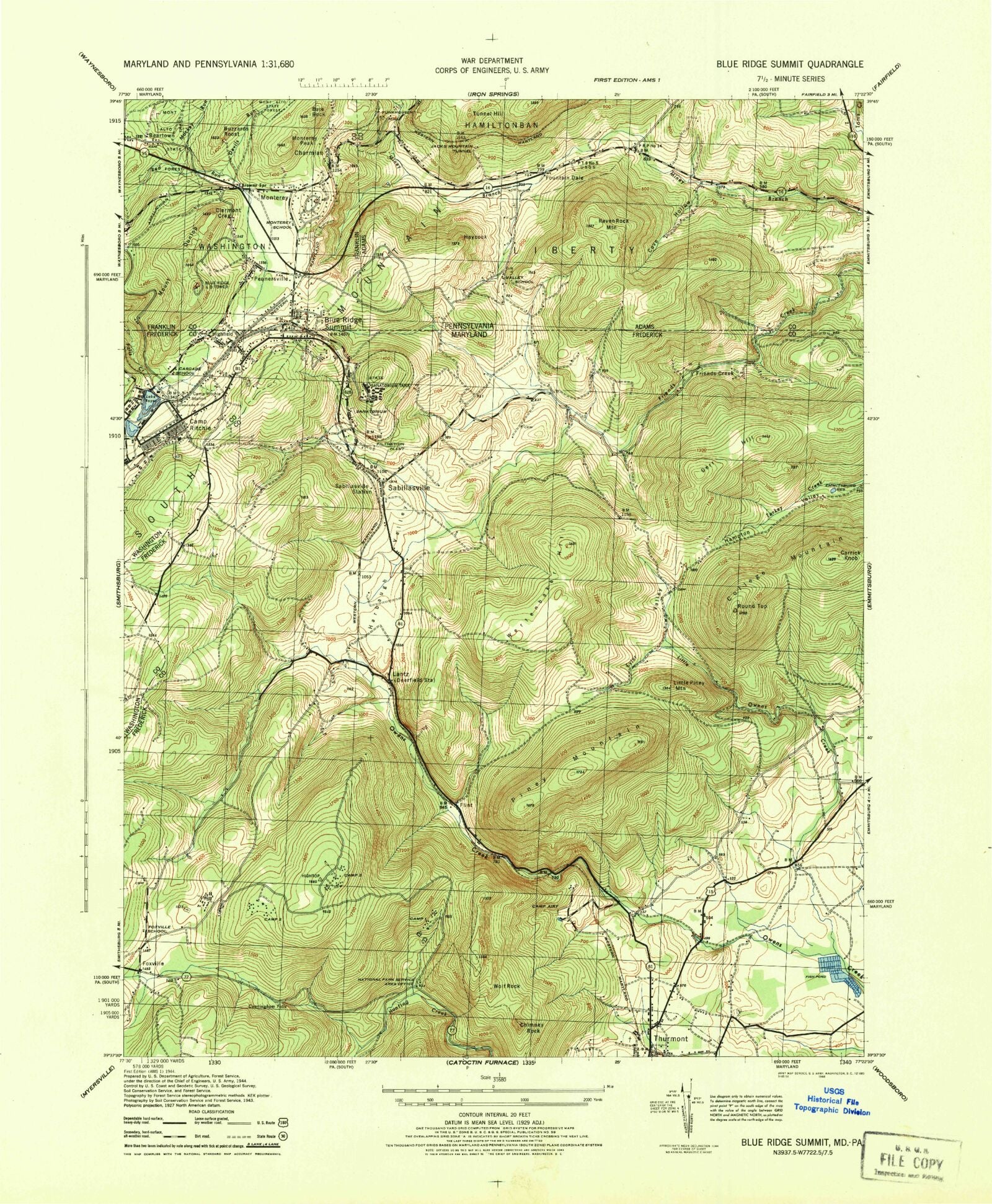 USGS Classic Blue Ridge Summit Pennsylvania 7.5'x7.5' Topo Map – MyTopo ...