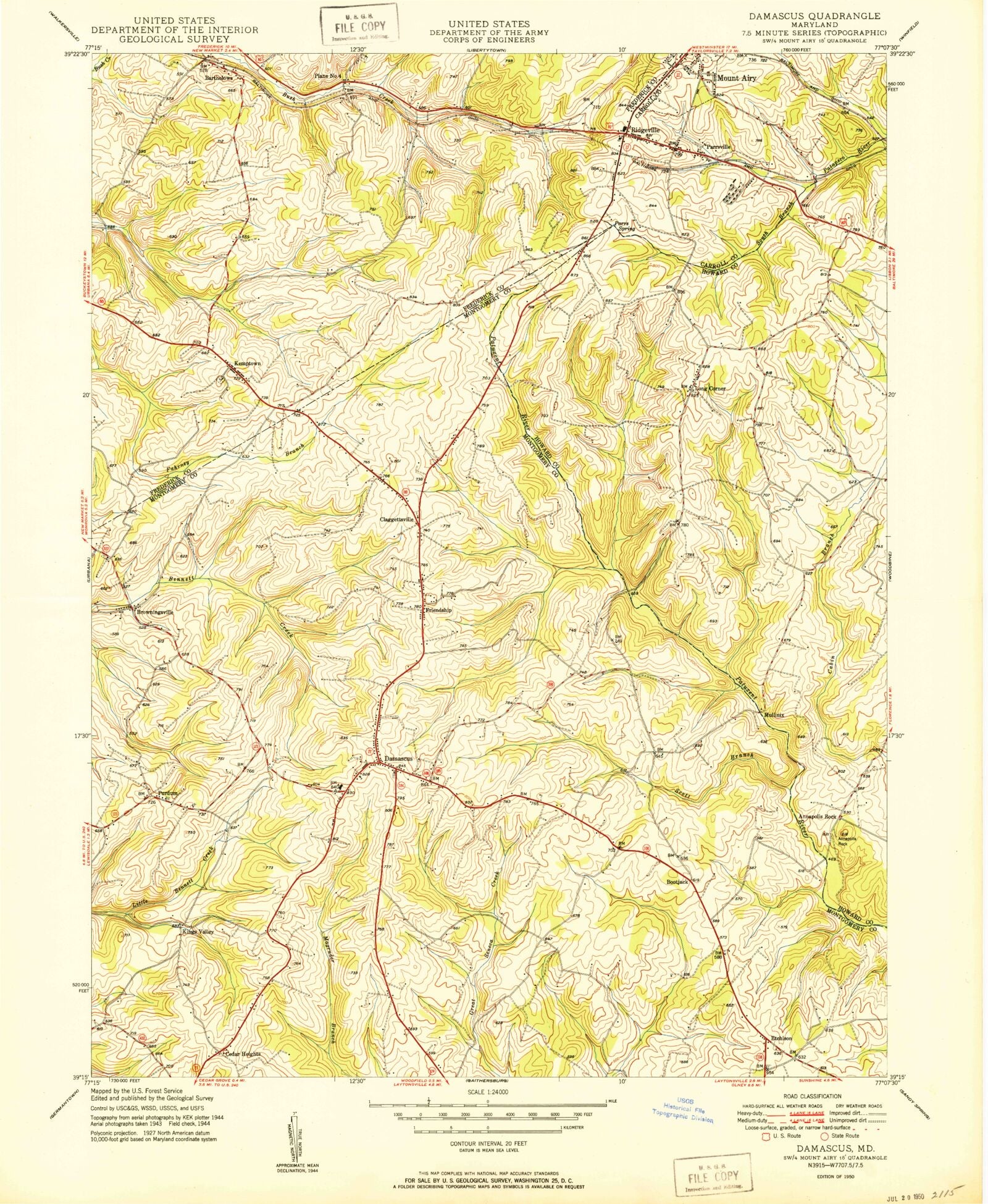 Classic USGS Damascus Maryland 7.5'x7.5' Topo Map – MyTopo Map Store