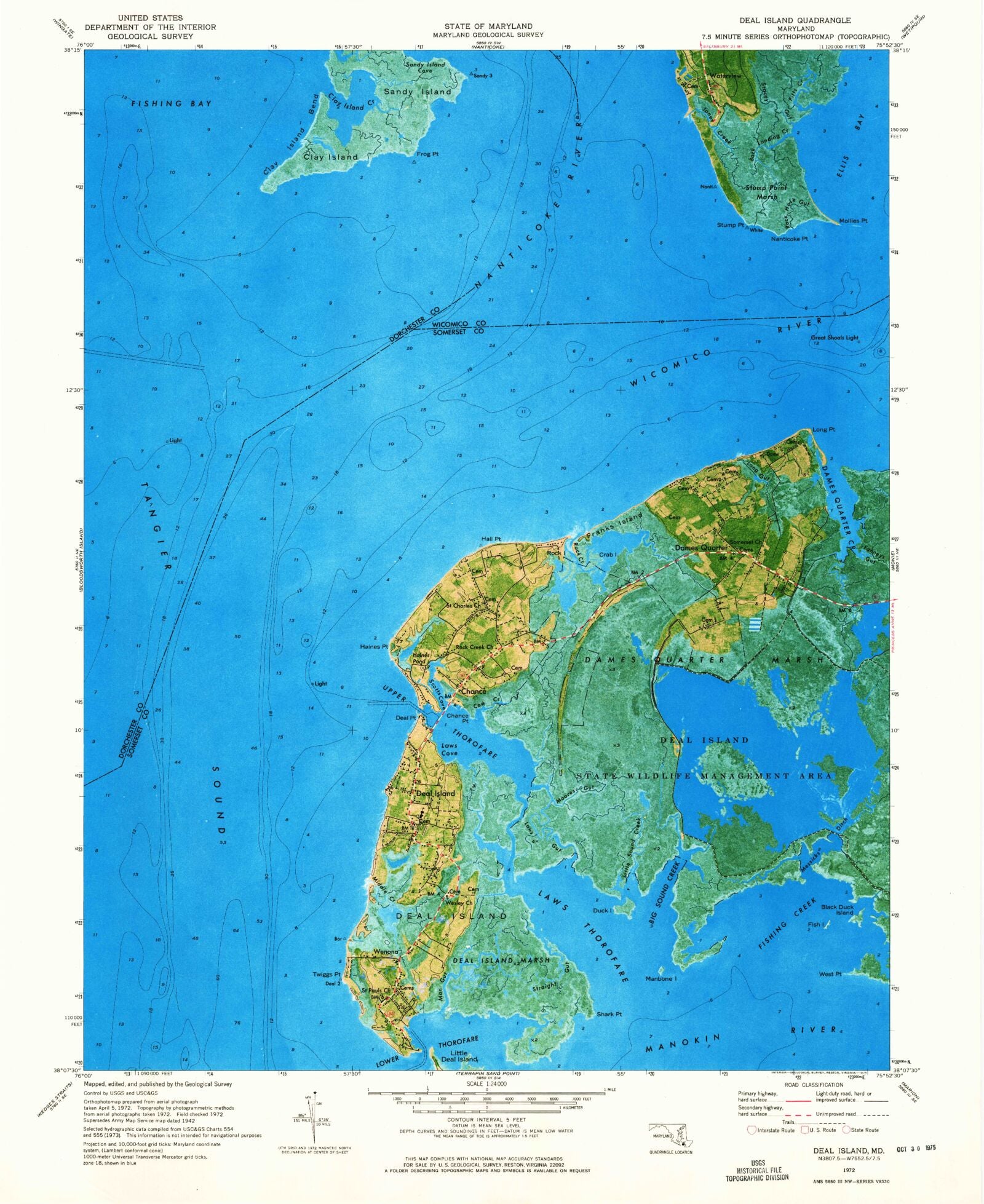 Classic USGS Deal Island Maryland 7.5'x7.5' Topo Map – MyTopo Map Store