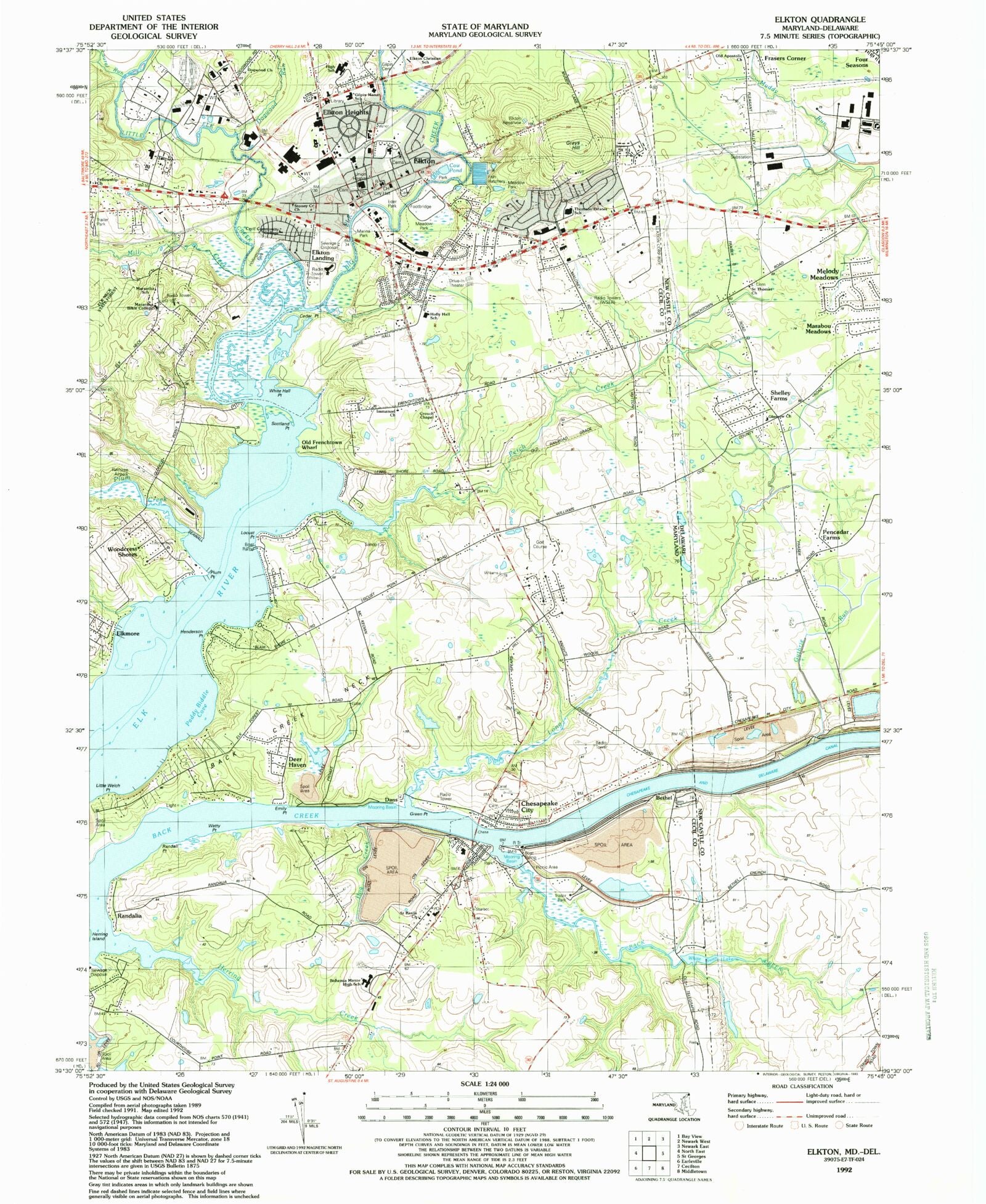 Classic USGS Elkton Maryland 7.5'x7.5' Topo Map – MyTopo Map Store