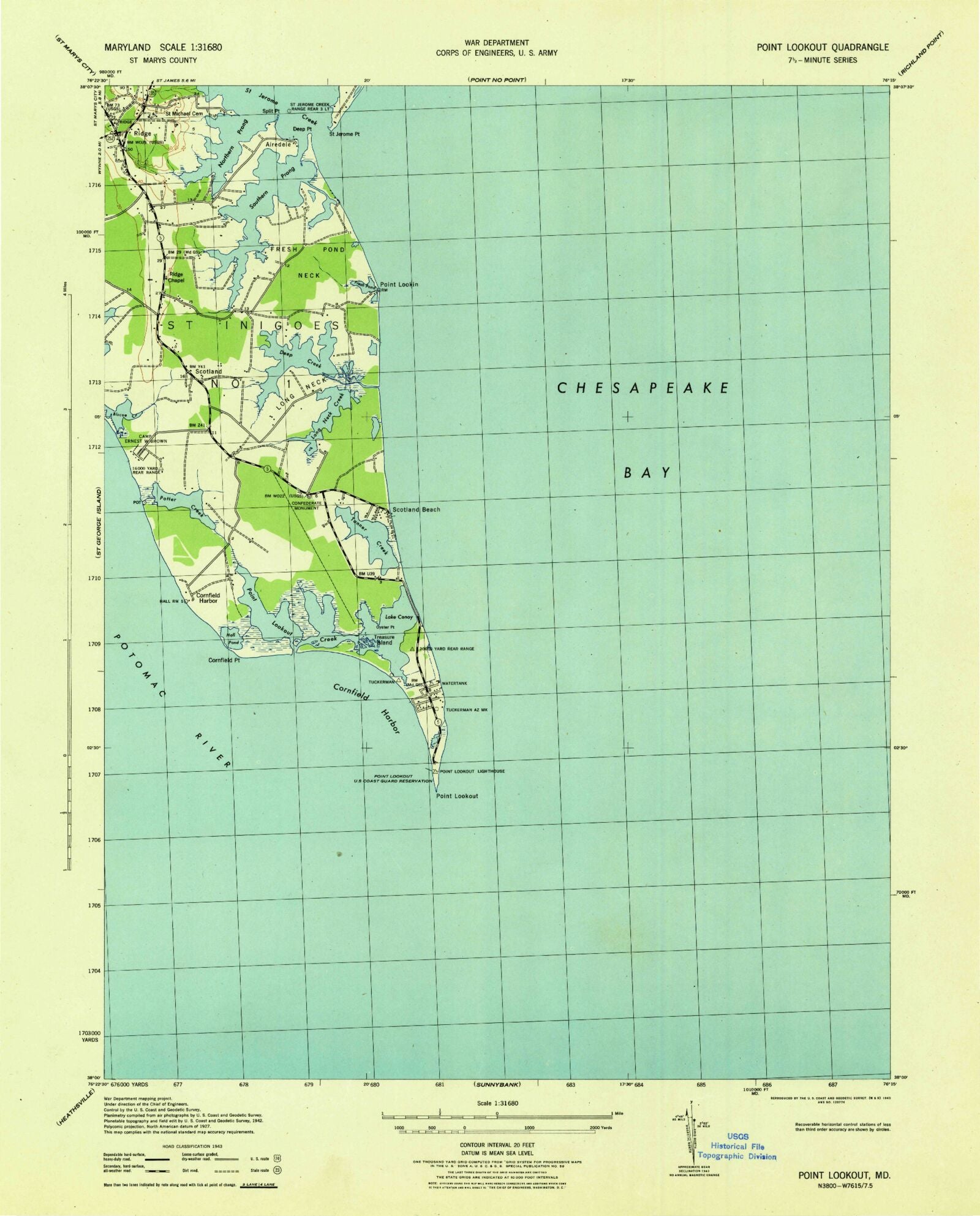 Classic USGS Point Lookout Maryland 7.5'x7.5' Topo Map – MyTopo Map Store