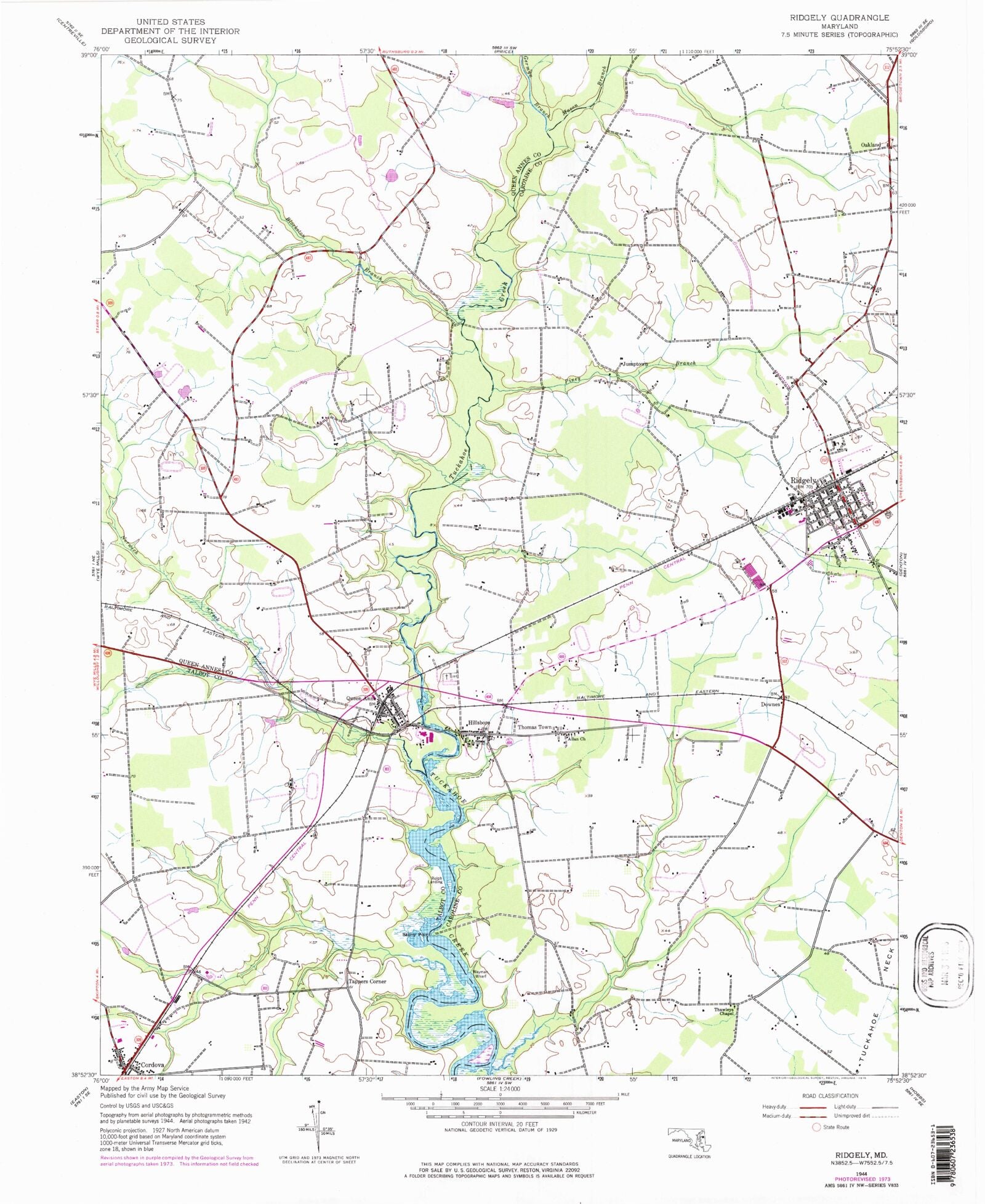 Classic USGS Ridgely Maryland 7.5'x7.5' Topo Map – MyTopo Map Store