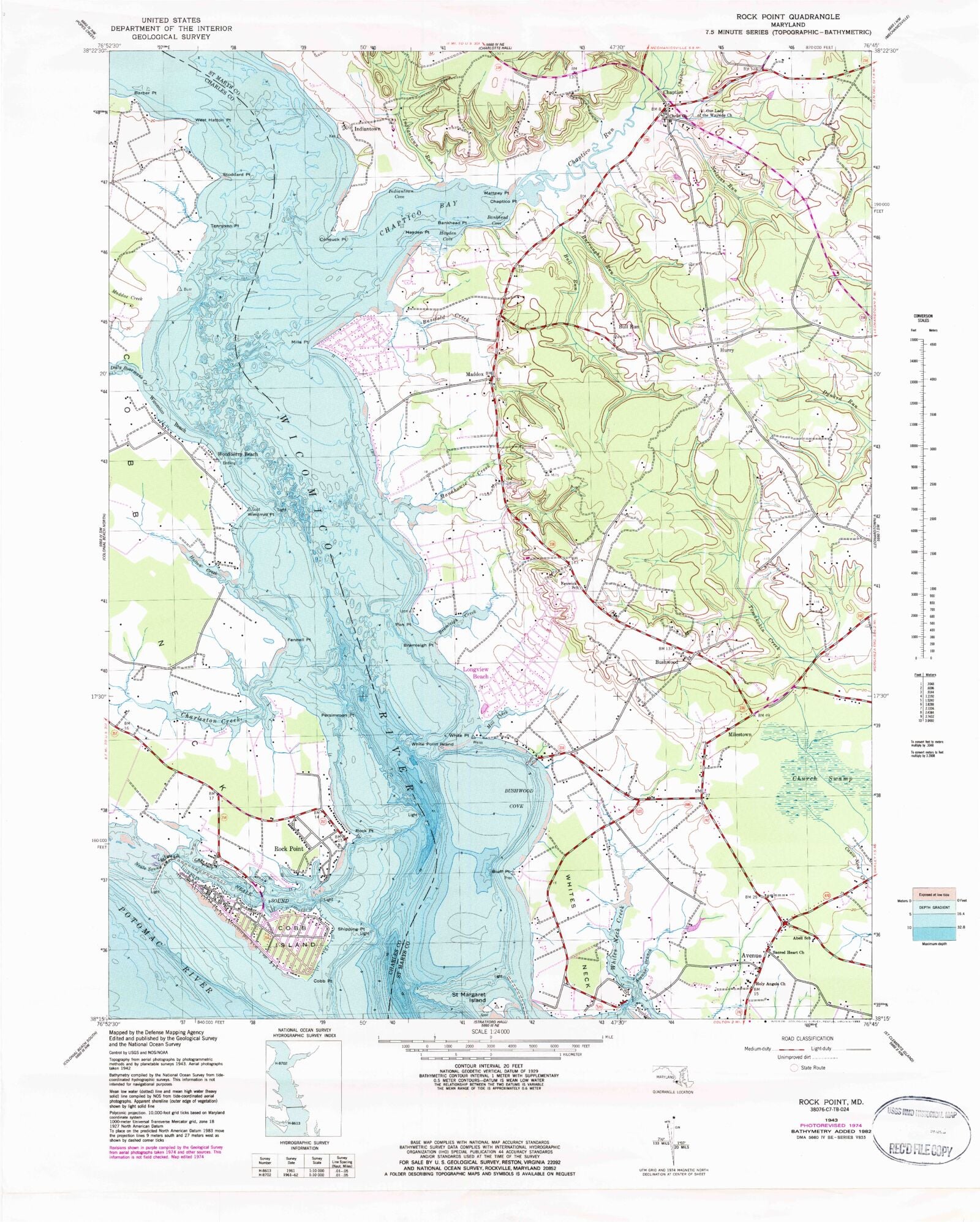 Classic USGS Rock Point Maryland 7.5'x7.5' Topo Map – MyTopo Map Store