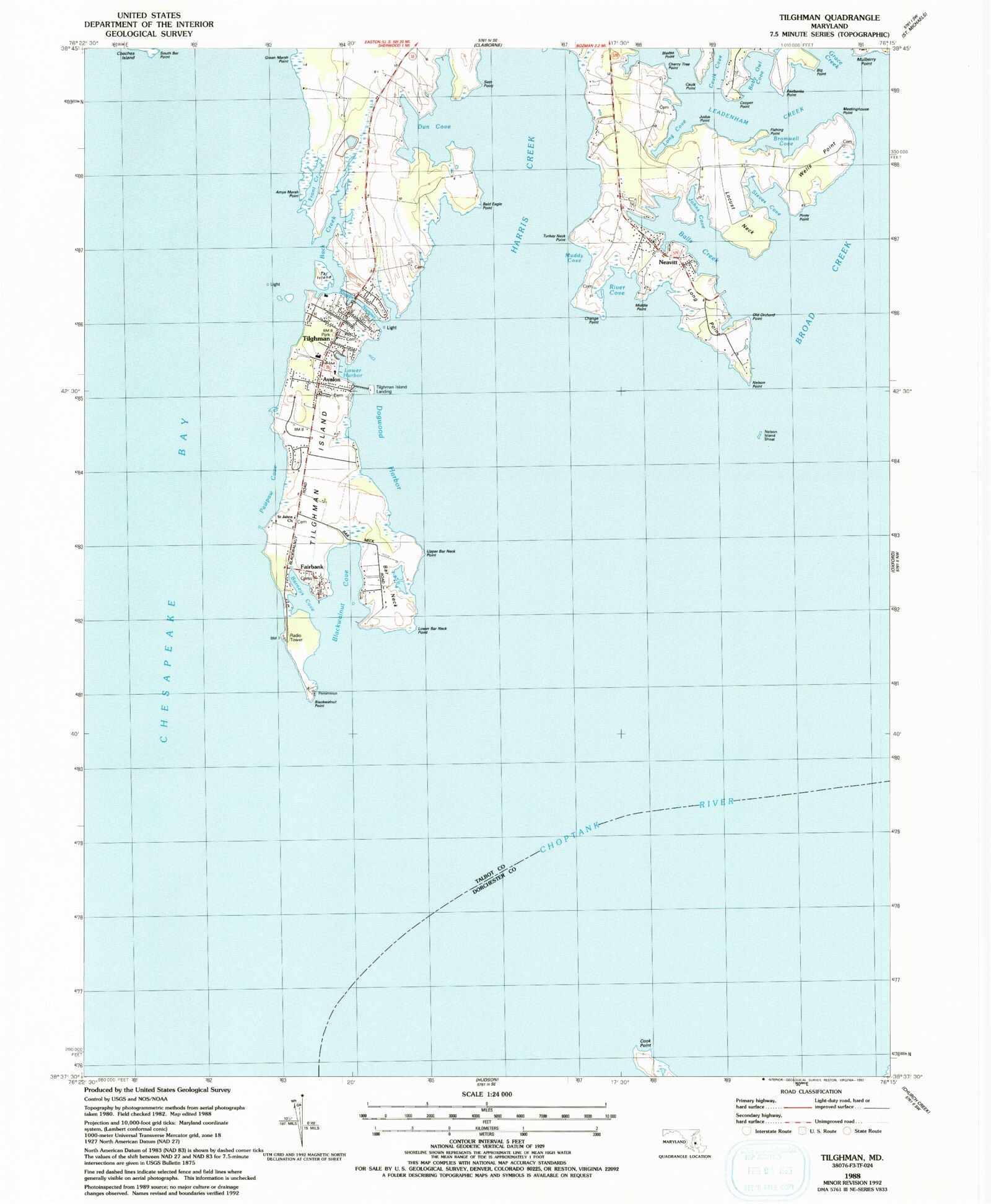 Classic USGS Tilghman Maryland 7.5'x7.5' Topo Map – MyTopo Map Store