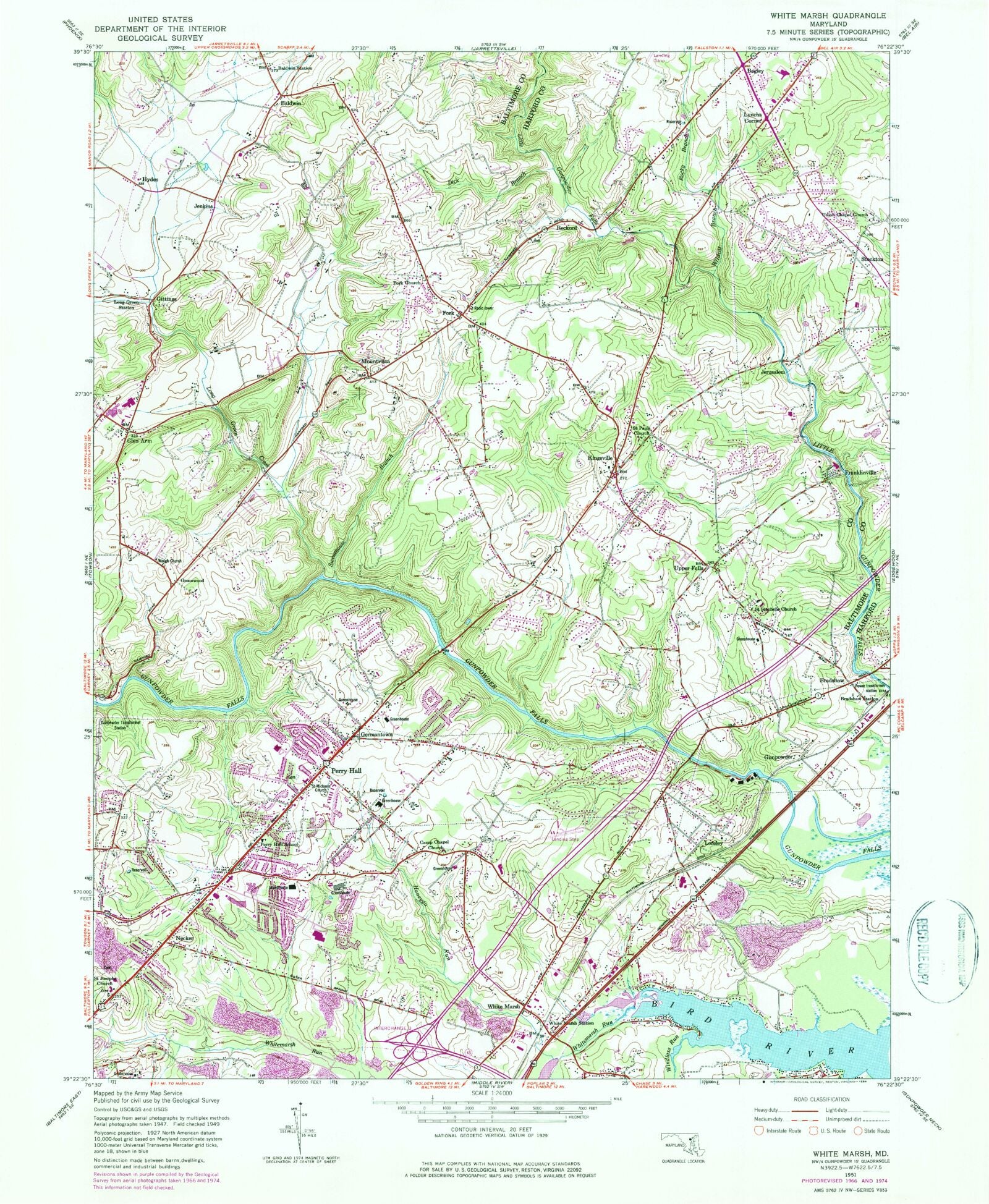 Classic USGS White Marsh Maryland 7.5'x7.5' Topo Map – MyTopo Map Store