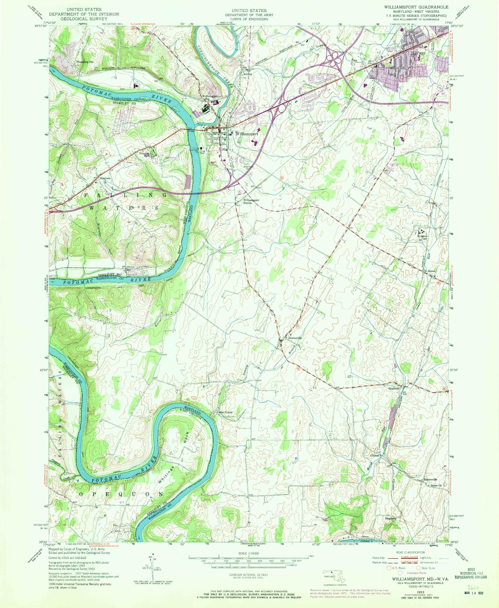 Classic USGS Williamsport Maryland 7.5'x7.5' Topo Map – MyTopo Map Store