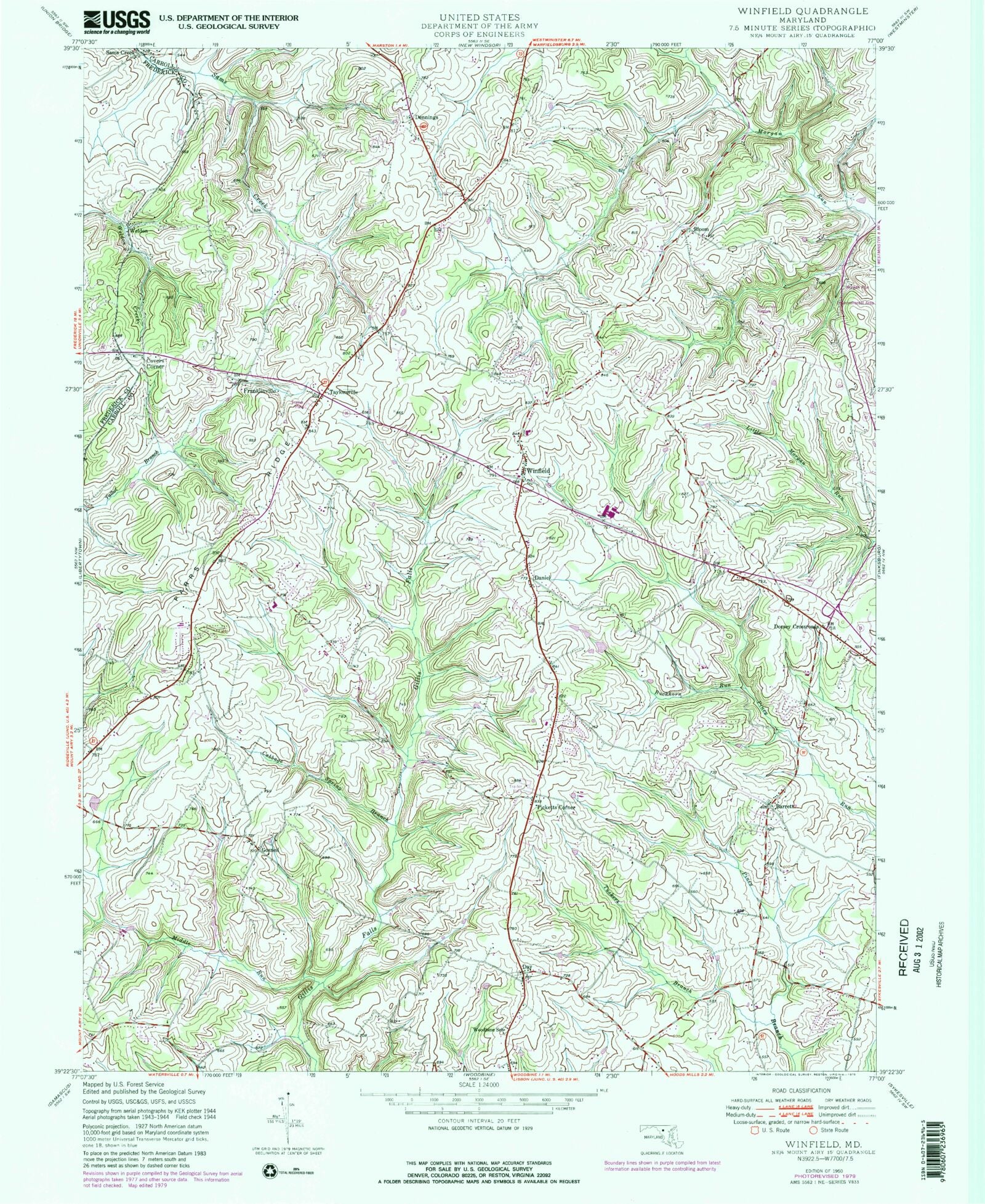 Classic USGS Winfield Maryland 7.5'x7.5' Topo Map – MyTopo Map Store