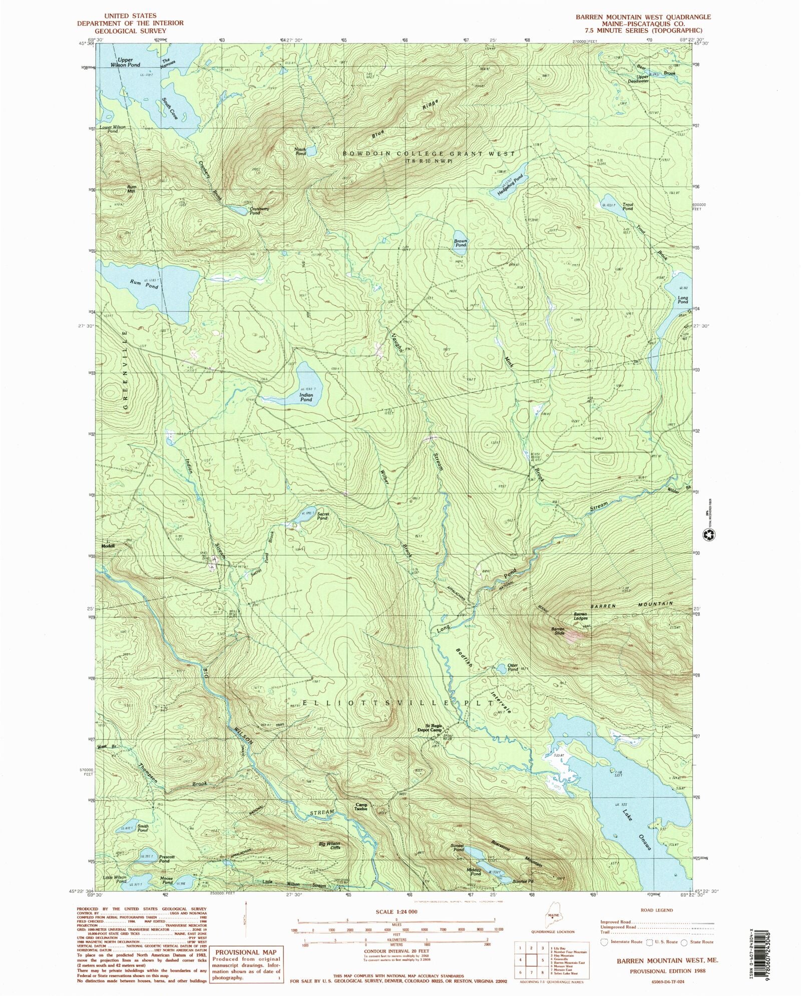 Classic USGS Barren Mountain West Maine 7.5'x7.5' Topo Map – MyTopo Map ...