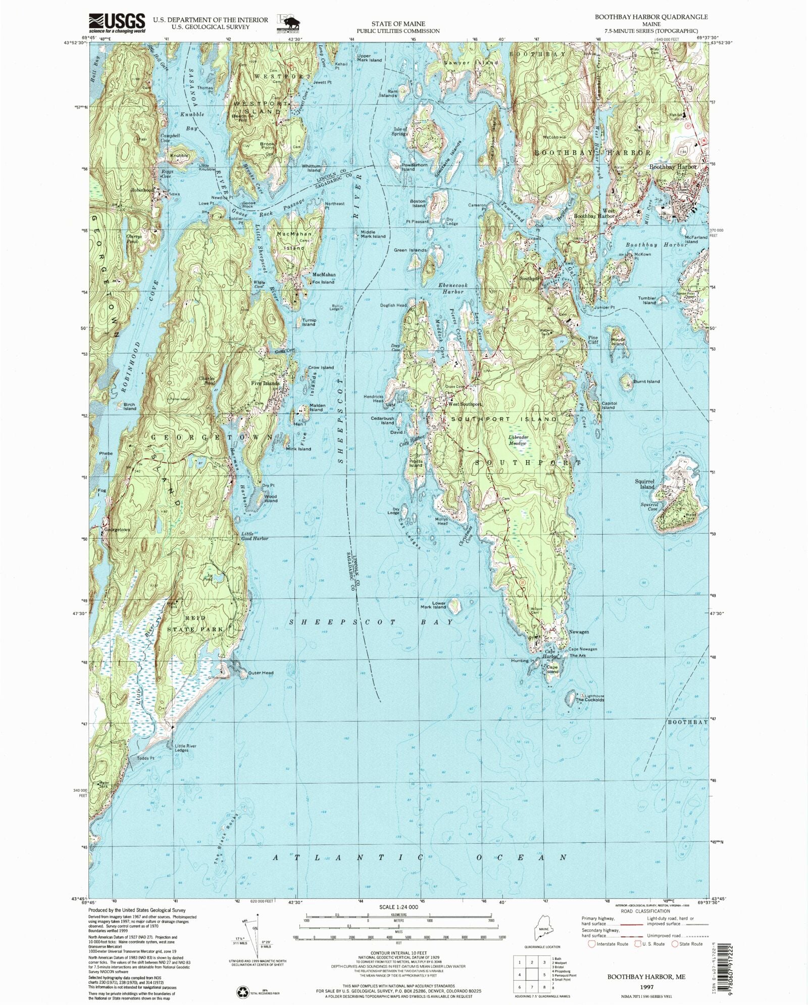 Classic USGS Boothbay Harbor Maine 7.5'x7.5' Topo Map – MyTopo Map Store