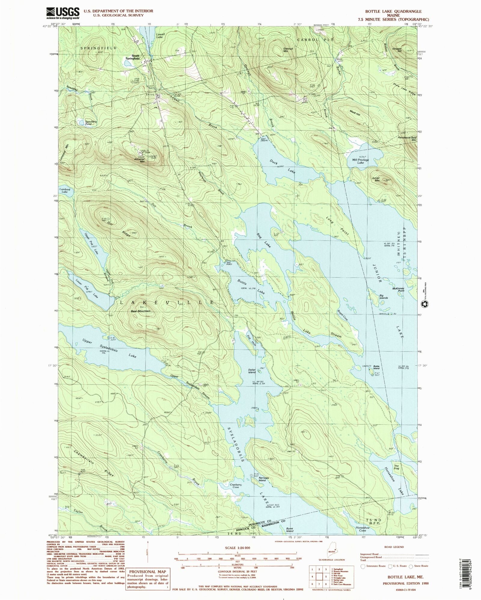 Classic USGS Bottle Lake Maine 7.5'x7.5' Topo Map – MyTopo Map Store