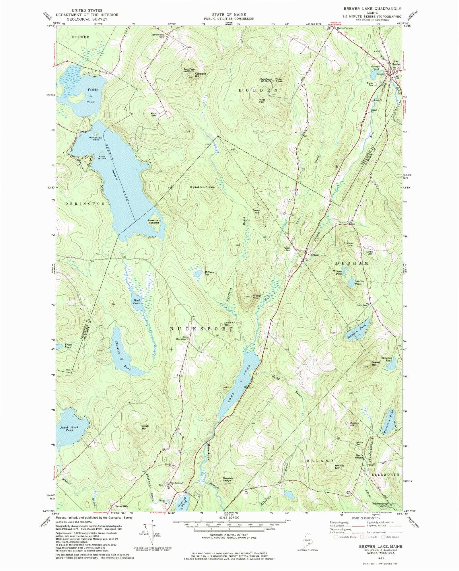 Classic USGS Brewer Lake Maine 7.5'x7.5' Topo Map – MyTopo Map Store