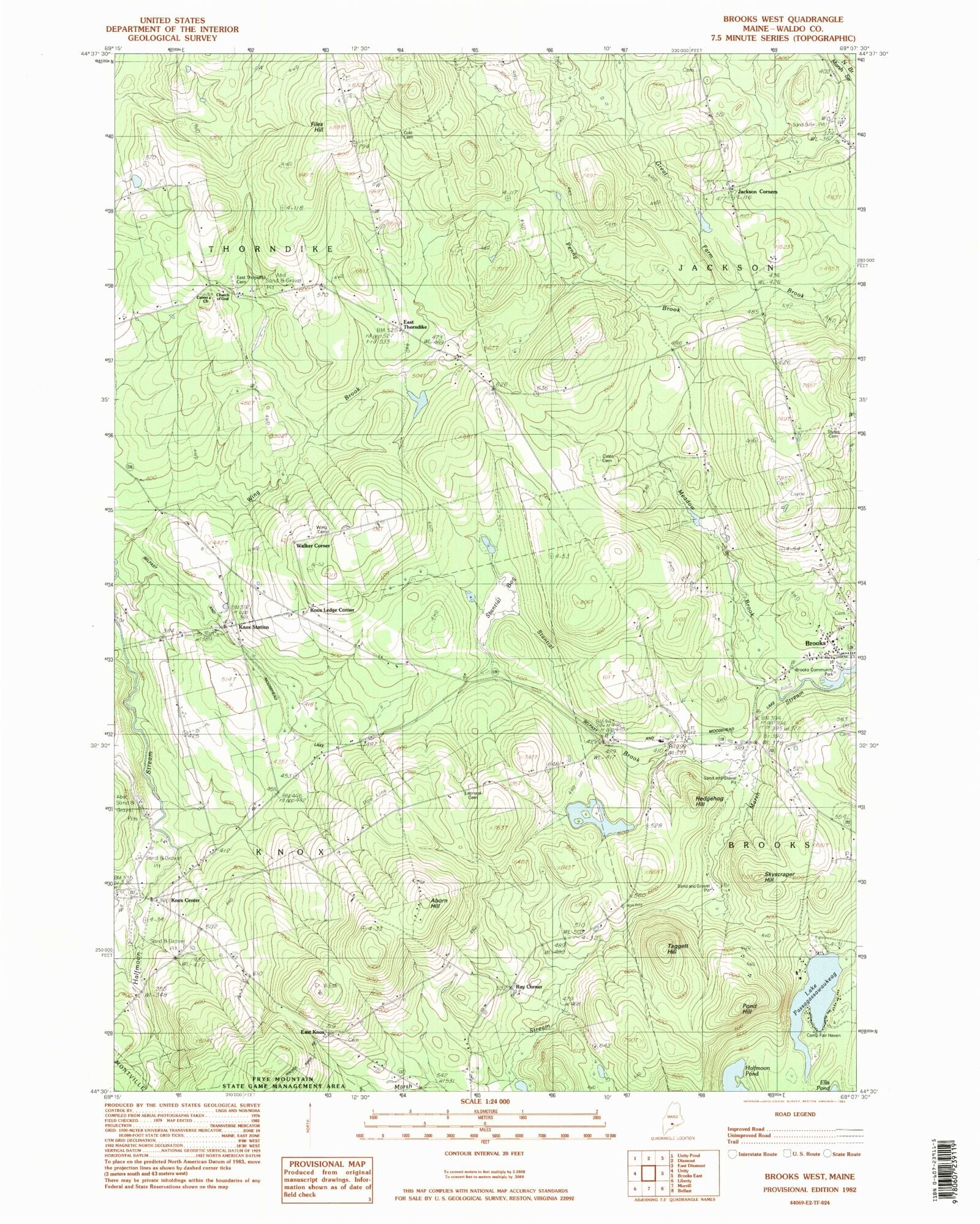 Classic USGS Brooks West Maine 7.5'x7.5' Topo Map – MyTopo Map Store