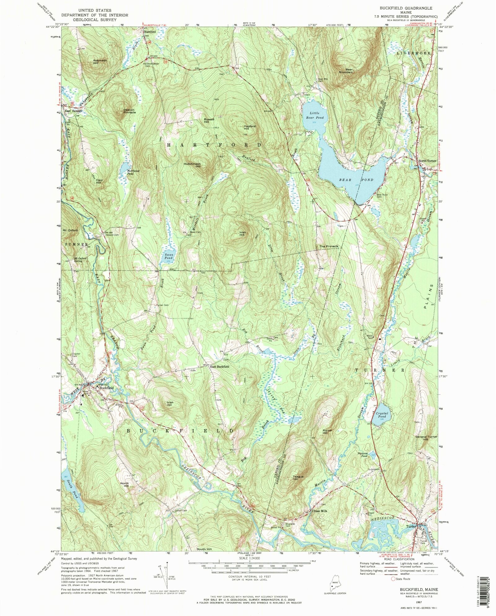 Classic USGS Buckfield Maine 7.5'x7.5' Topo Map – MyTopo Map Store