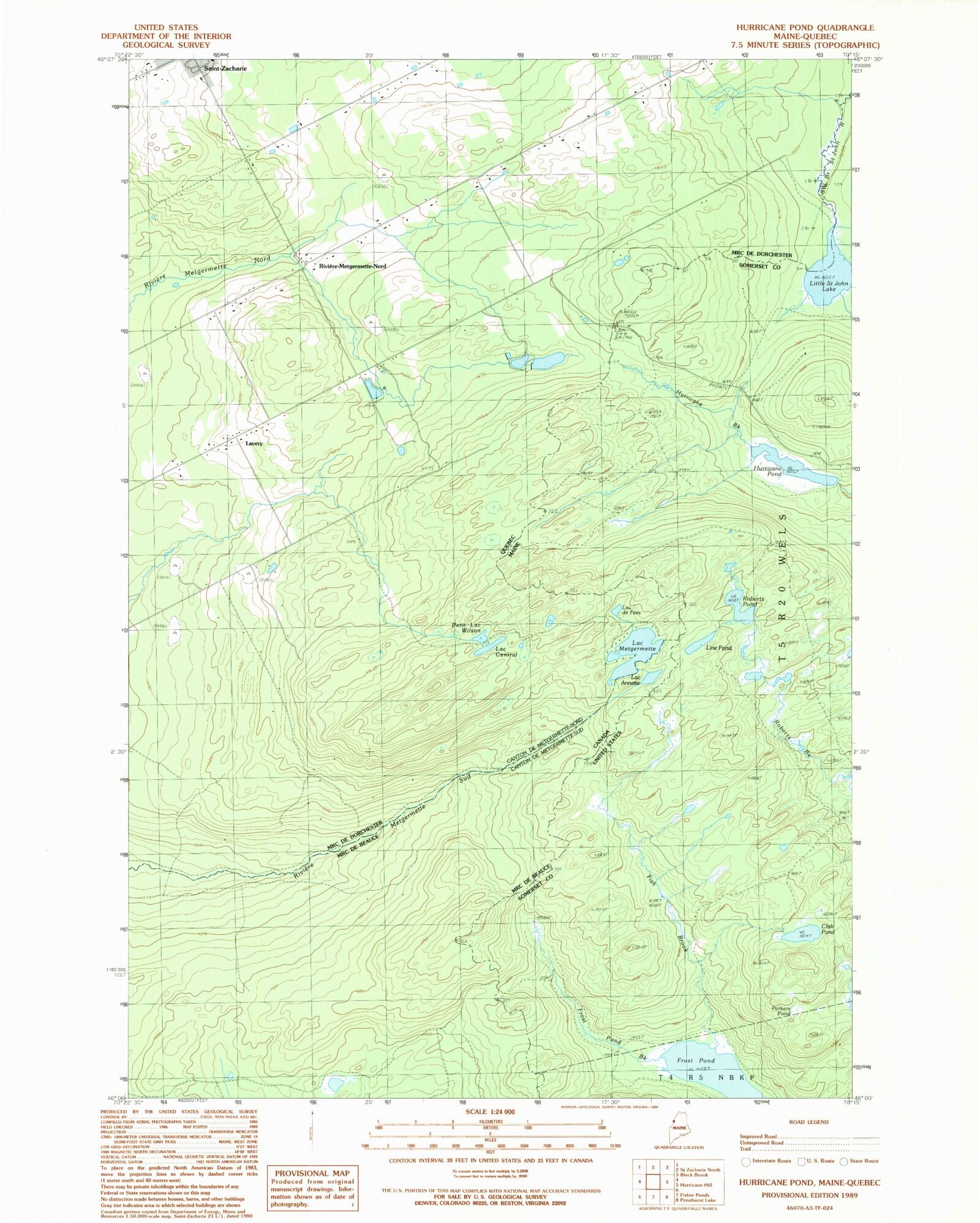 Classic USGS Hurricane Pond Maine 7.5'x7.5' Topo Map – MyTopo Map Store