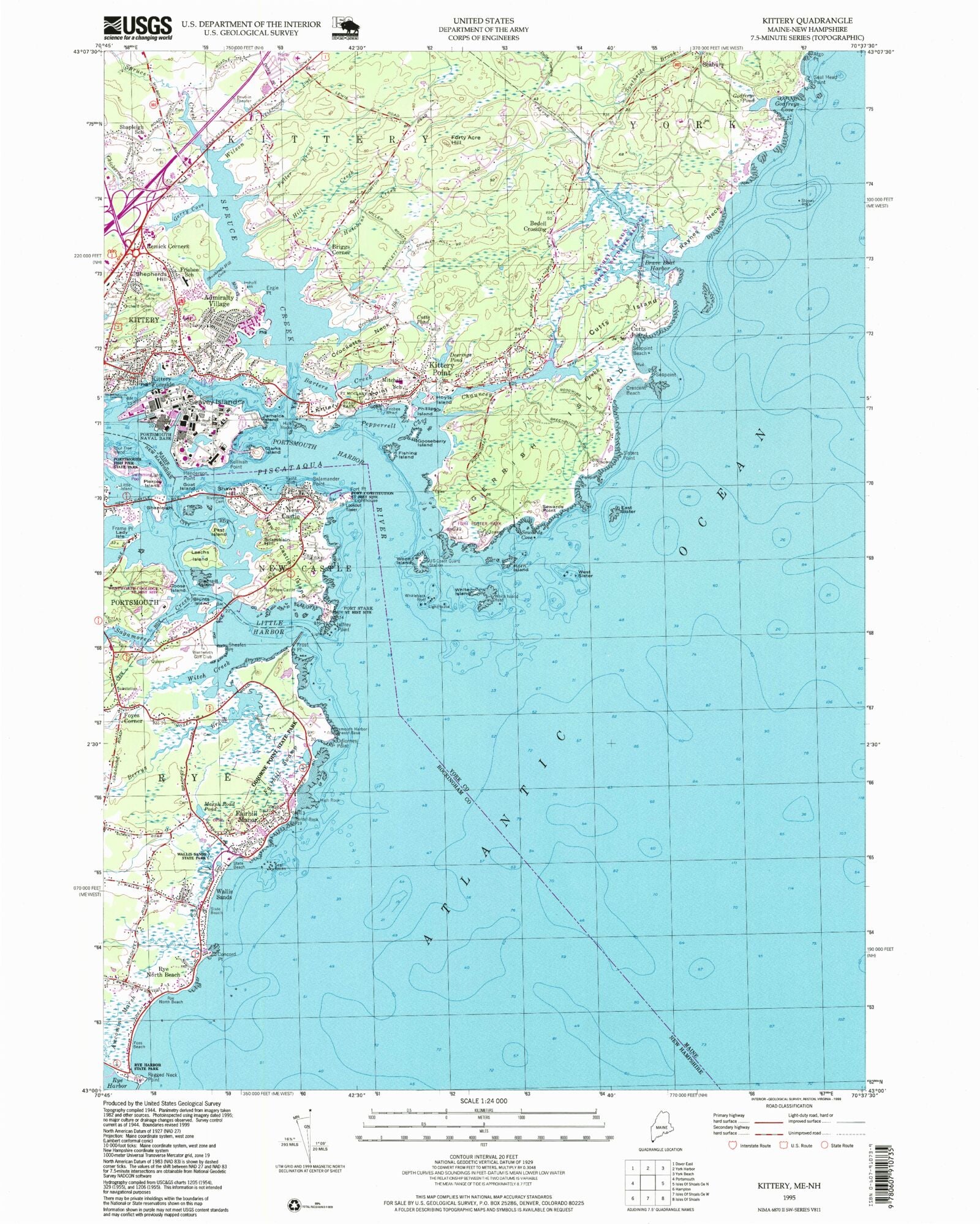Classic USGS Kittery Maine 7.5'x7.5' Topo Map – MyTopo Map Store