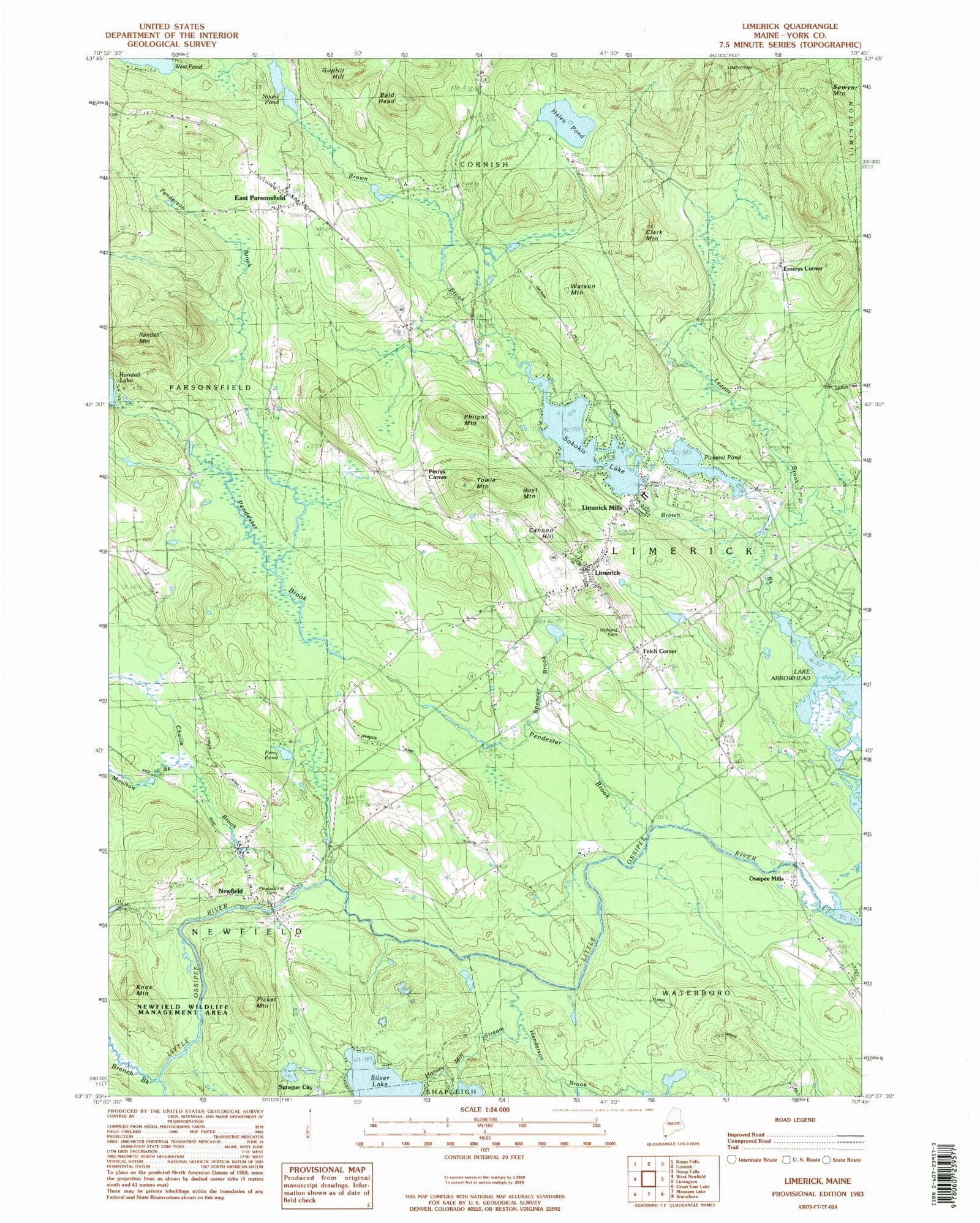 Classic USGS Limerick Maine 7.5'x7.5' Topo Map – MyTopo Map Store