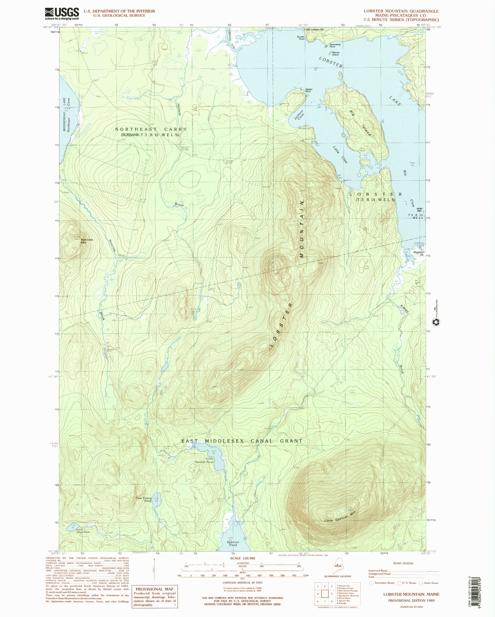 Classic USGS Lobster Mountain Maine 7.5'x7.5' Topo Map – MyTopo Map Store