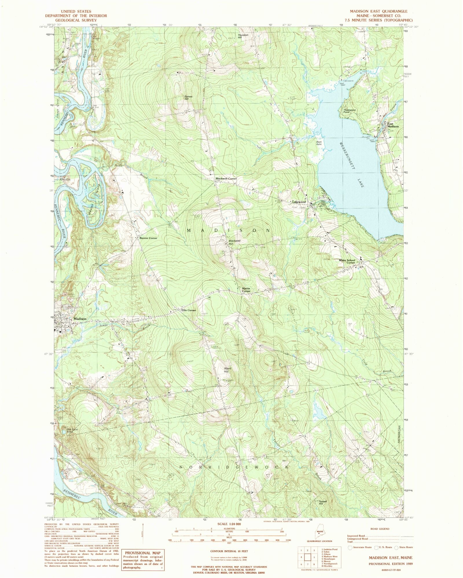 Classic USGS Madison East Maine 7.5'x7.5' Topo Map – MyTopo Map Store