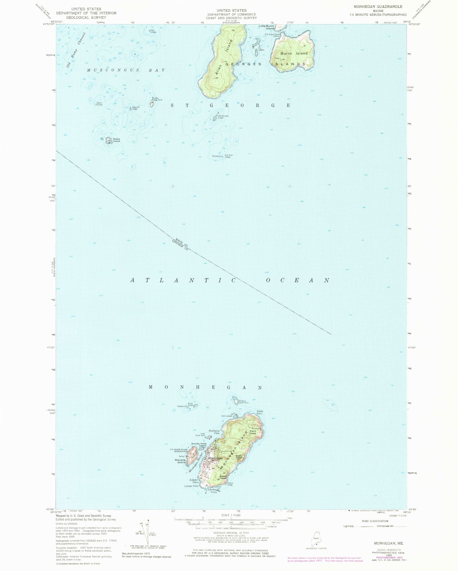 Classic USGS Monhegan Maine 7.5'x7.5' Topo Map – MyTopo Map Store