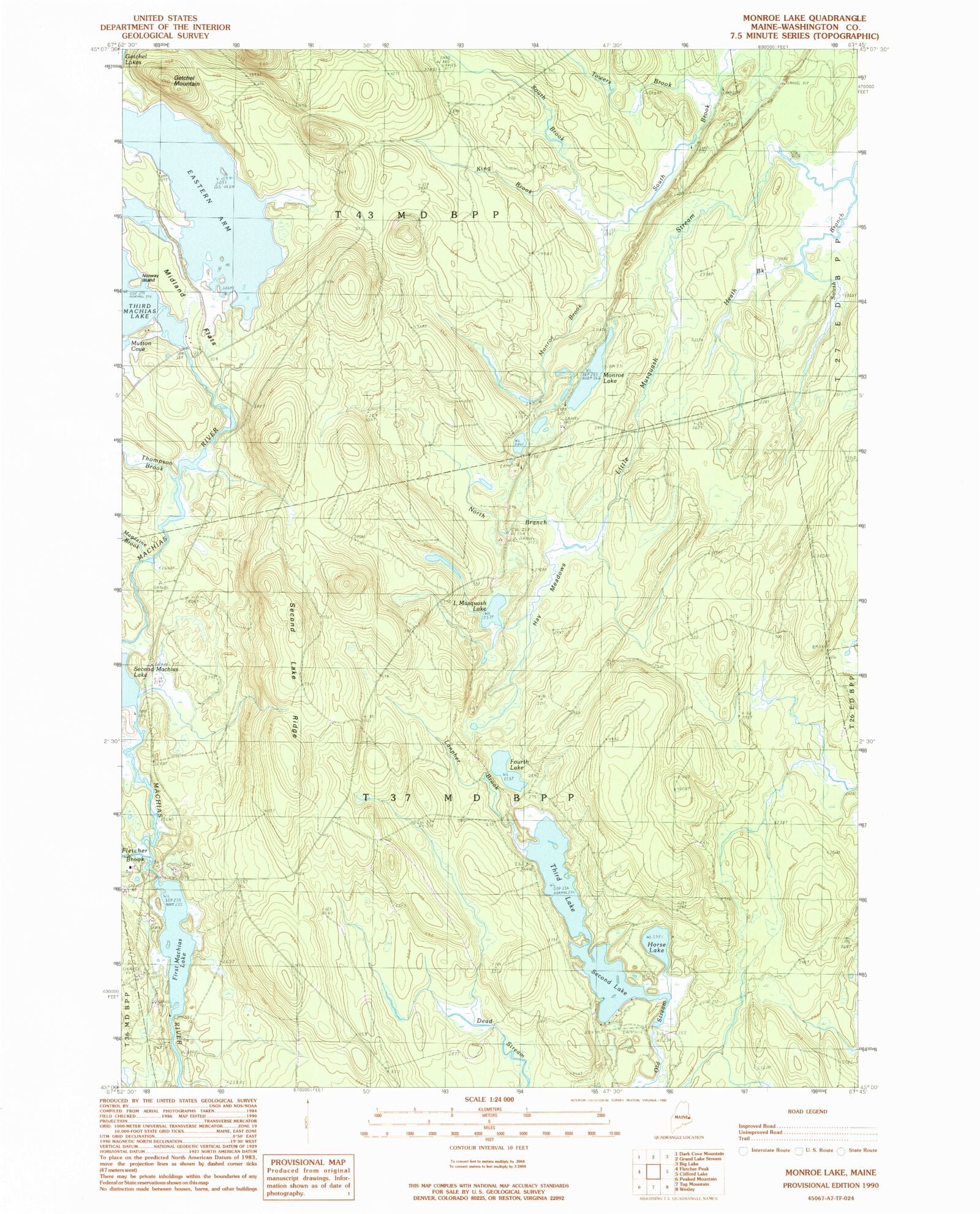 Classic USGS Monroe Lake Maine 7.5'x7.5' Topo Map – MyTopo Map Store