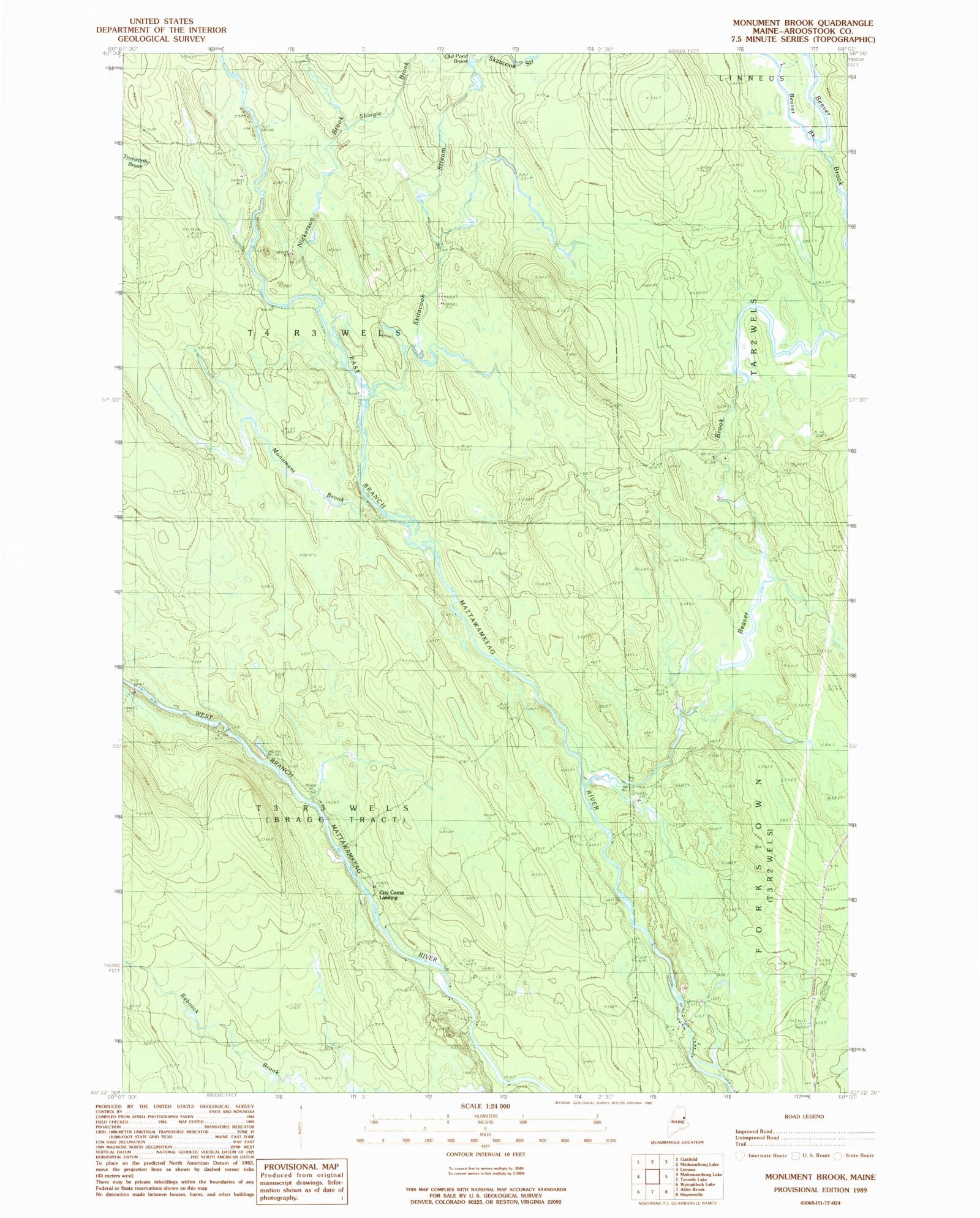 Classic USGS Monument Brook Maine 7.5'x7.5' Topo Map – MyTopo Map Store
