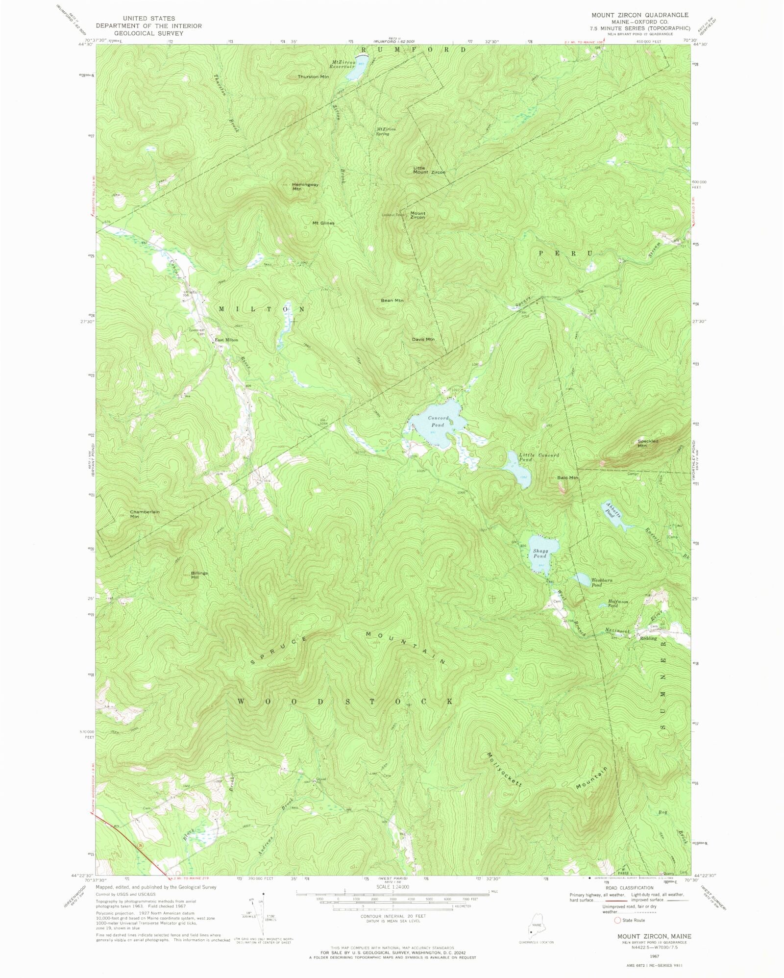 Classic USGS Mount Zircon Maine 7.5'x7.5' Topo Map – MyTopo Map Store