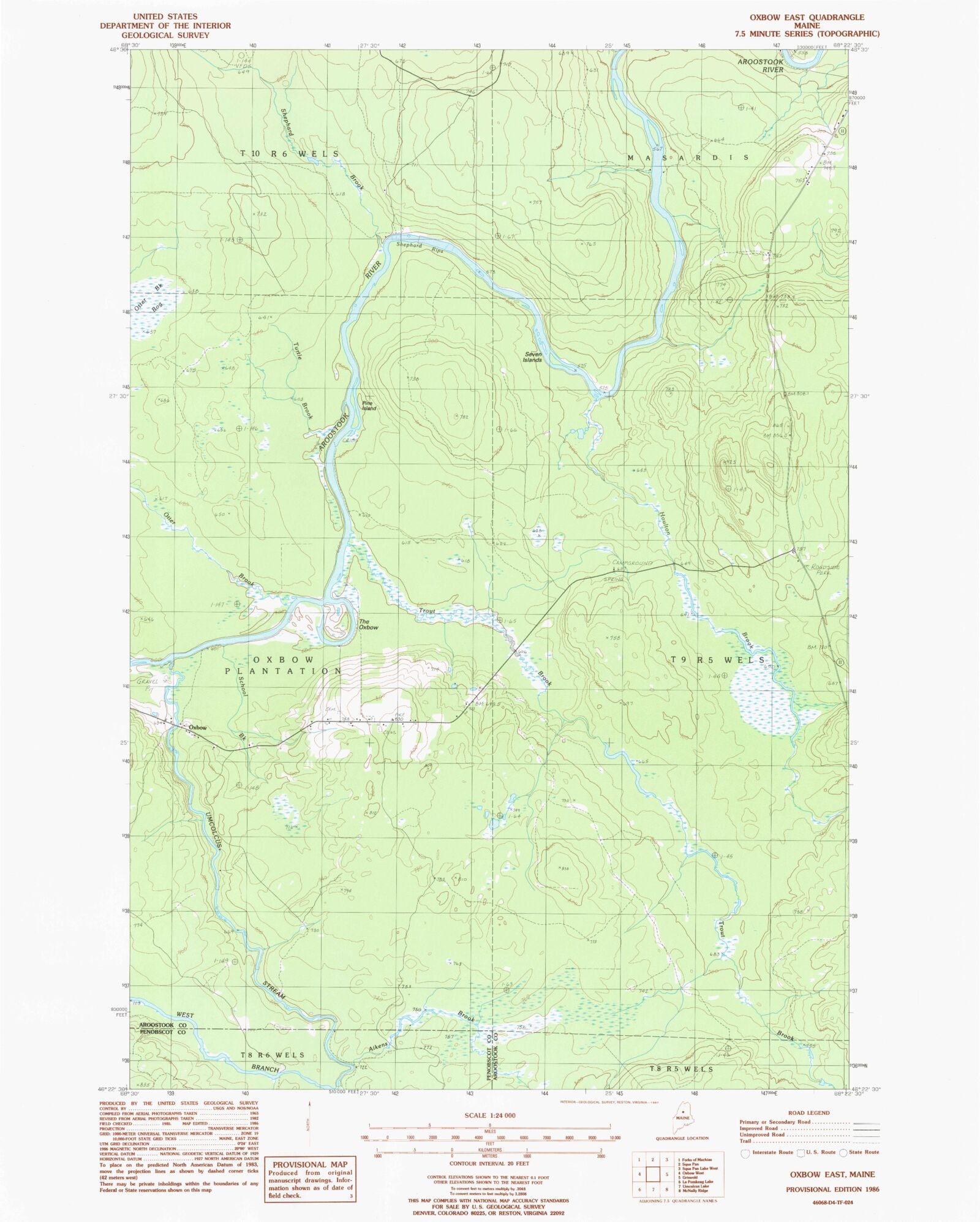 Classic USGS Oxbow East Maine 7.5'x7.5' Topo Map – MyTopo Map Store
