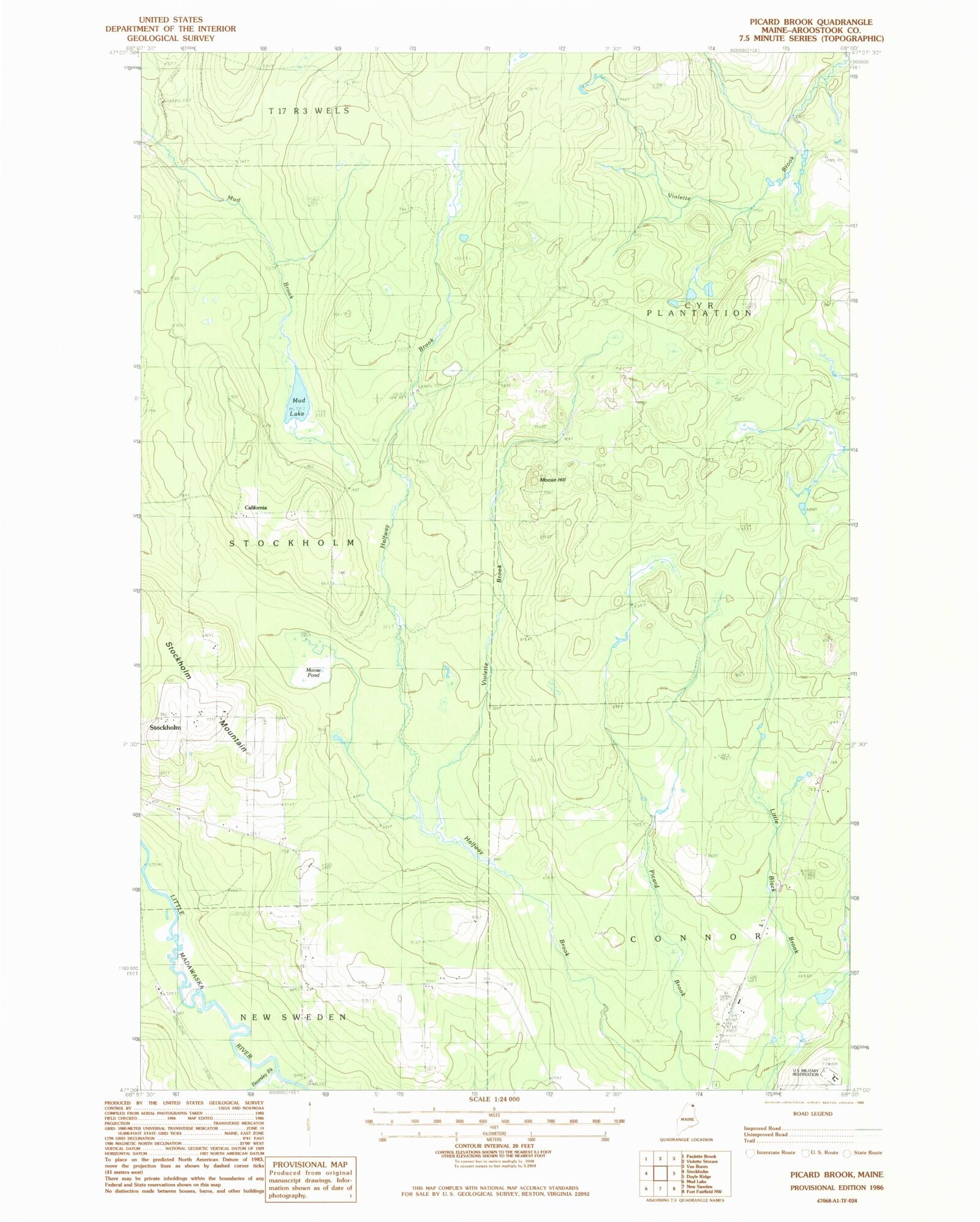 Classic USGS Picard Brook Maine 7.5'x7.5' Topo Map – MyTopo Map Store