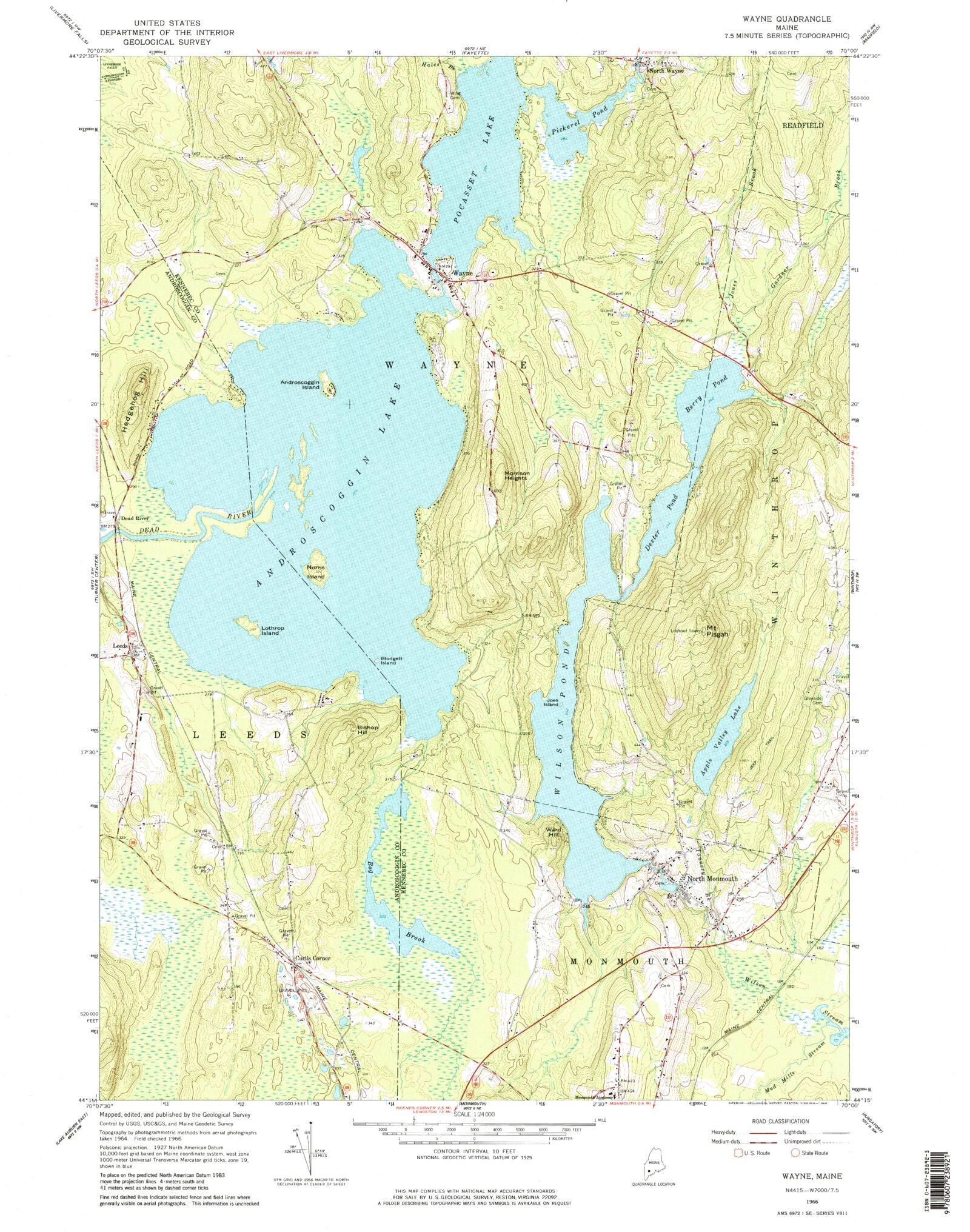 Classic USGS Wayne Maine 7.5'x7.5' Topo Map – MyTopo Map Store