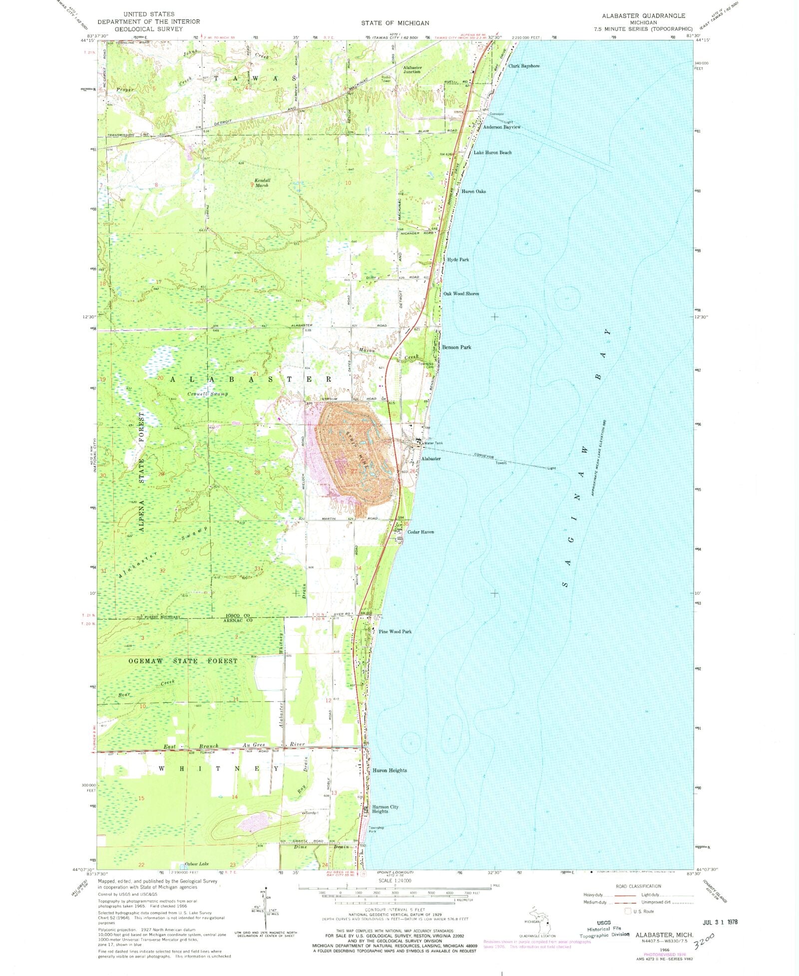 Classic USGS Alabaster Michigan 7.5'x7.5' Topo Map – MyTopo Map Store