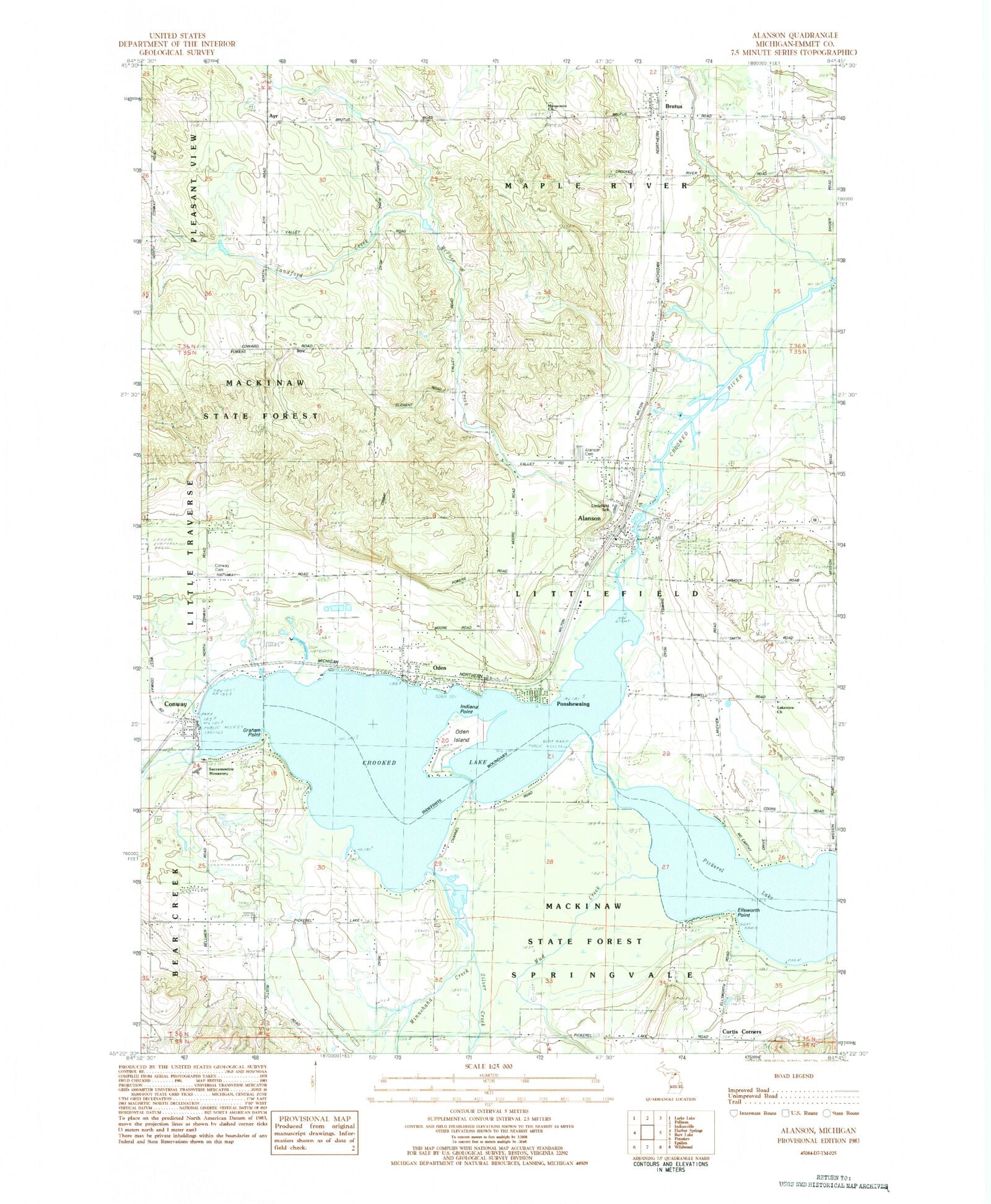Classic USGS Alanson Michigan 7.5'x7.5' Topo Map – MyTopo Map Store