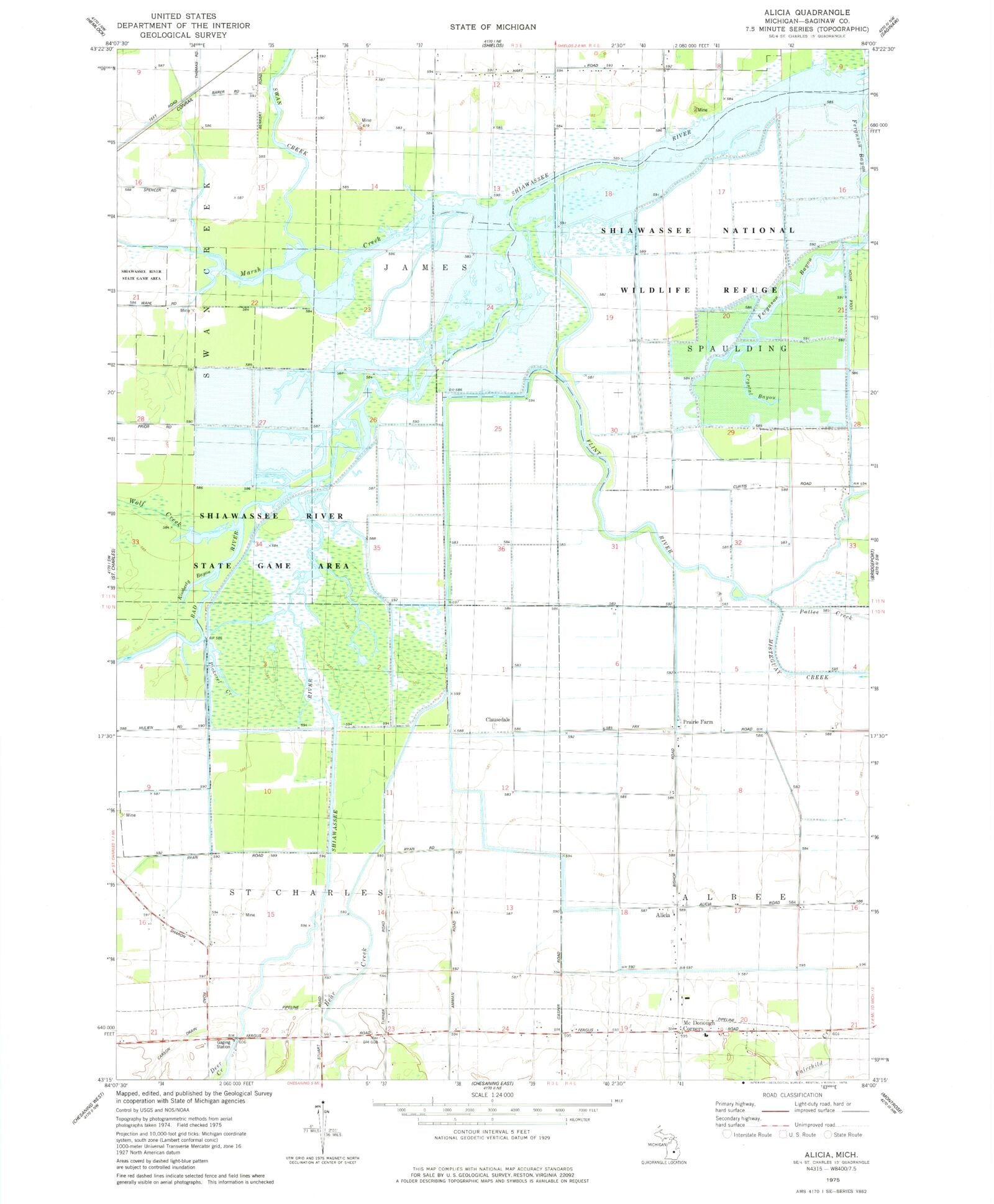 Classic USGS Alicia Michigan 7.5'x7.5' Topo Map – MyTopo Map Store