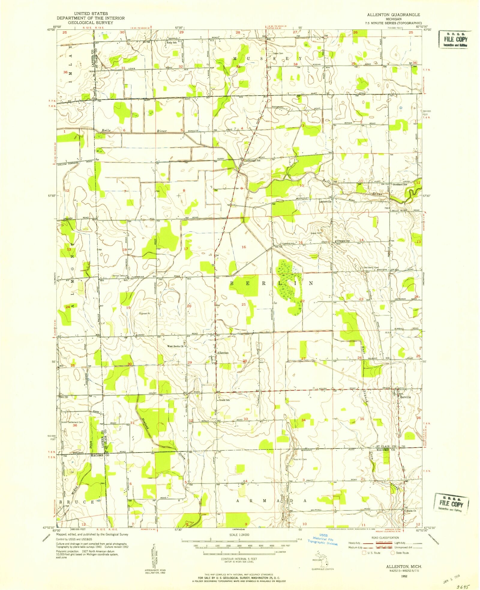 Classic USGS Allenton Michigan 7.5'x7.5' Topo Map – MyTopo Map Store