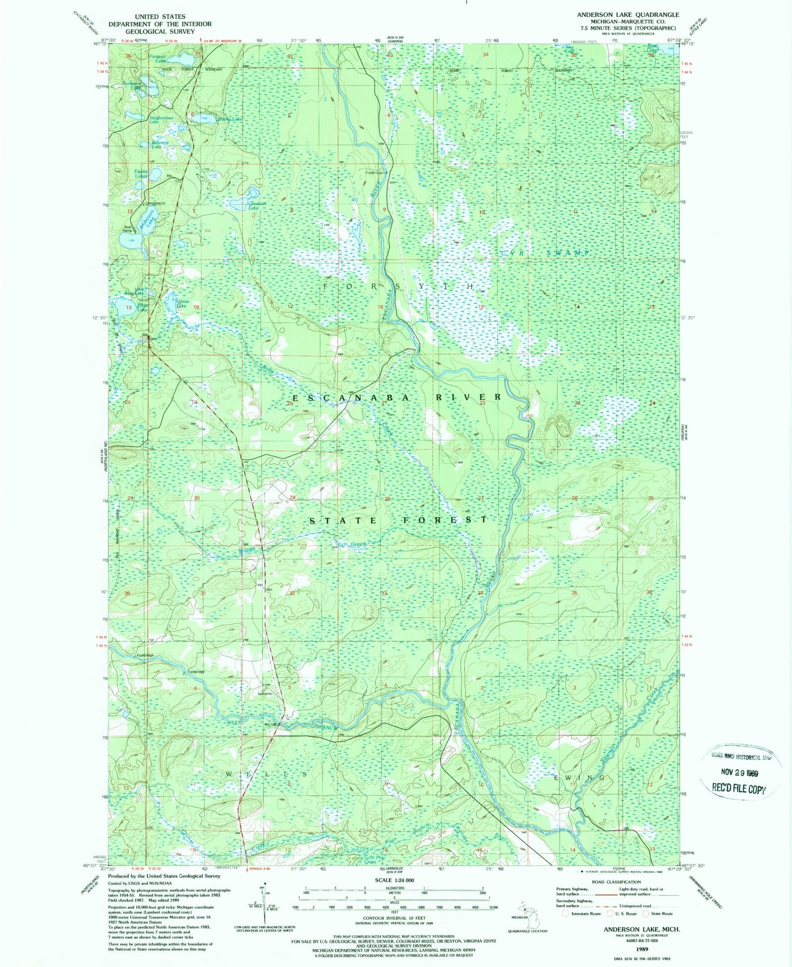 Classic USGS Anderson Lake Michigan 7.5'x7.5' Topo Map – MyTopo Map Store